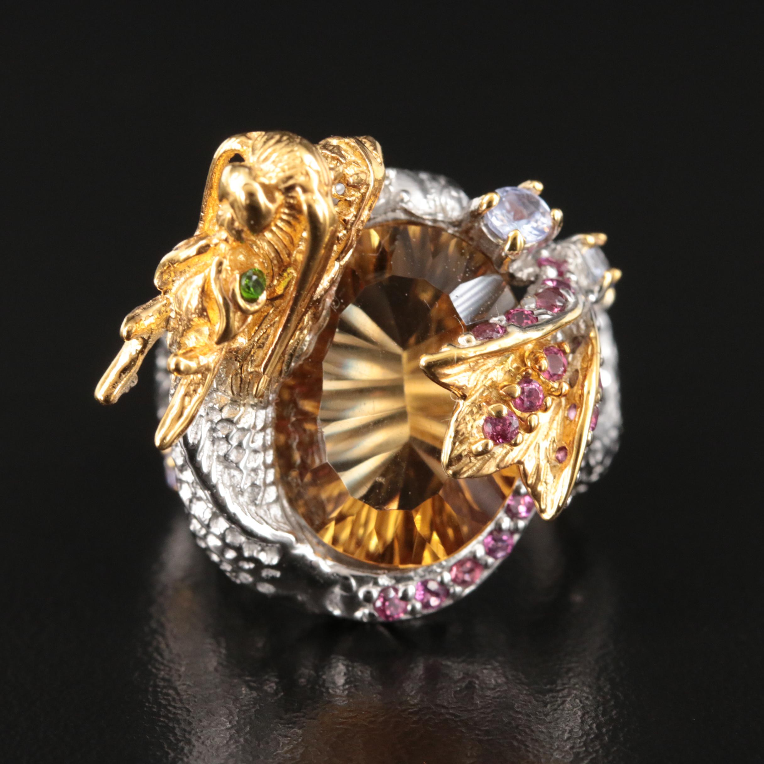 Sterling Citrine, Tanzanite and Garnet Wyrm Ring | EBTH