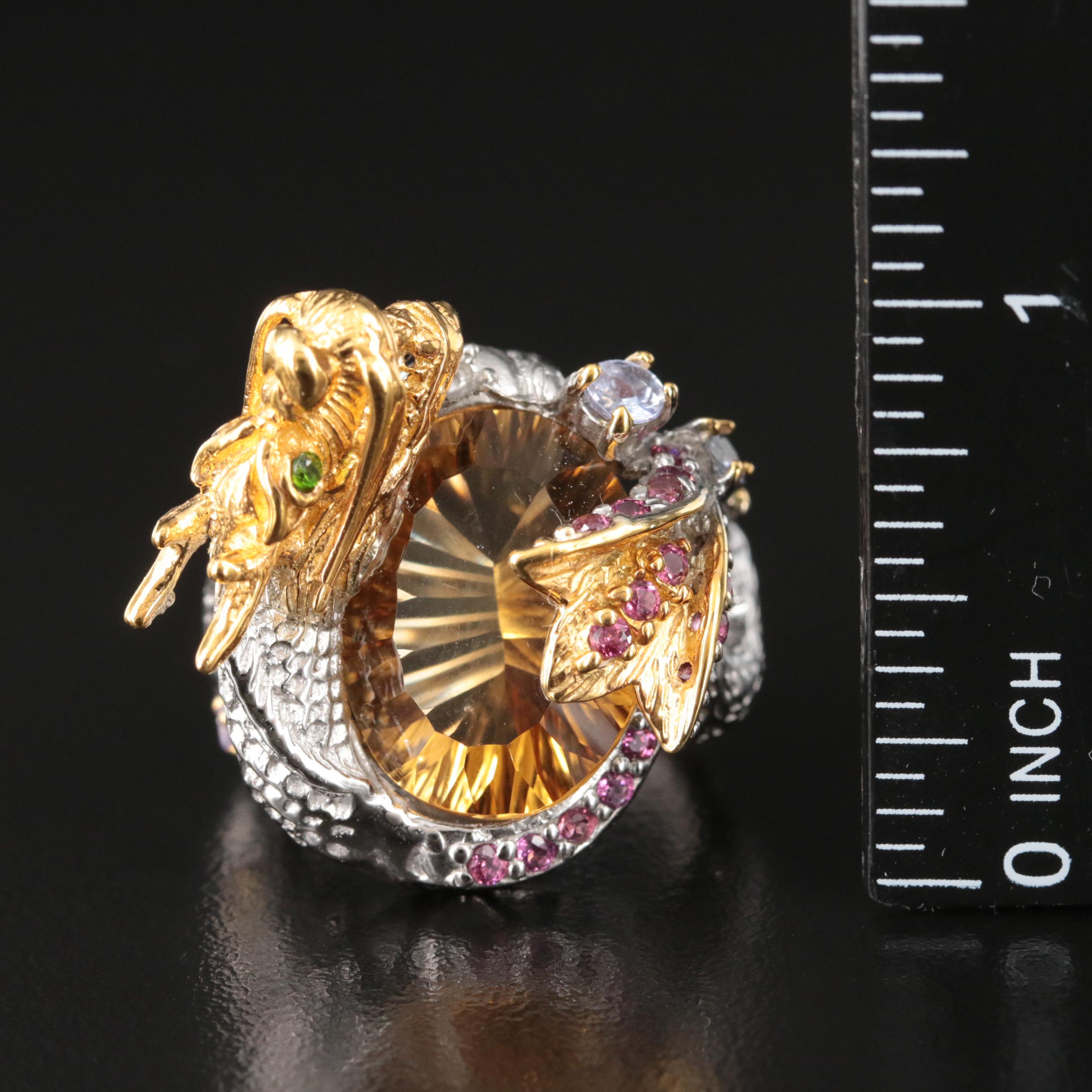 Sterling Citrine, Tanzanite and Garnet Wyrm Ring | EBTH