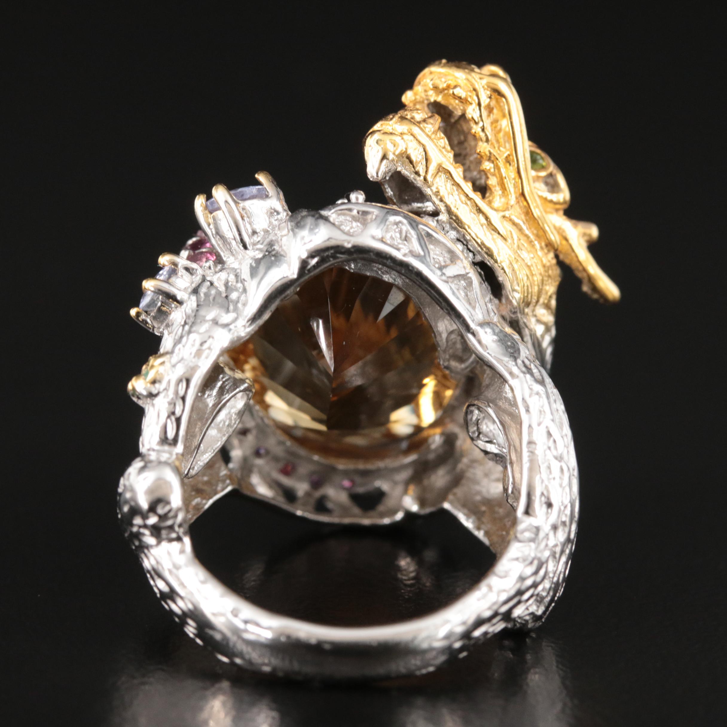 Sterling Citrine, Tanzanite and Garnet Wyrm Ring | EBTH