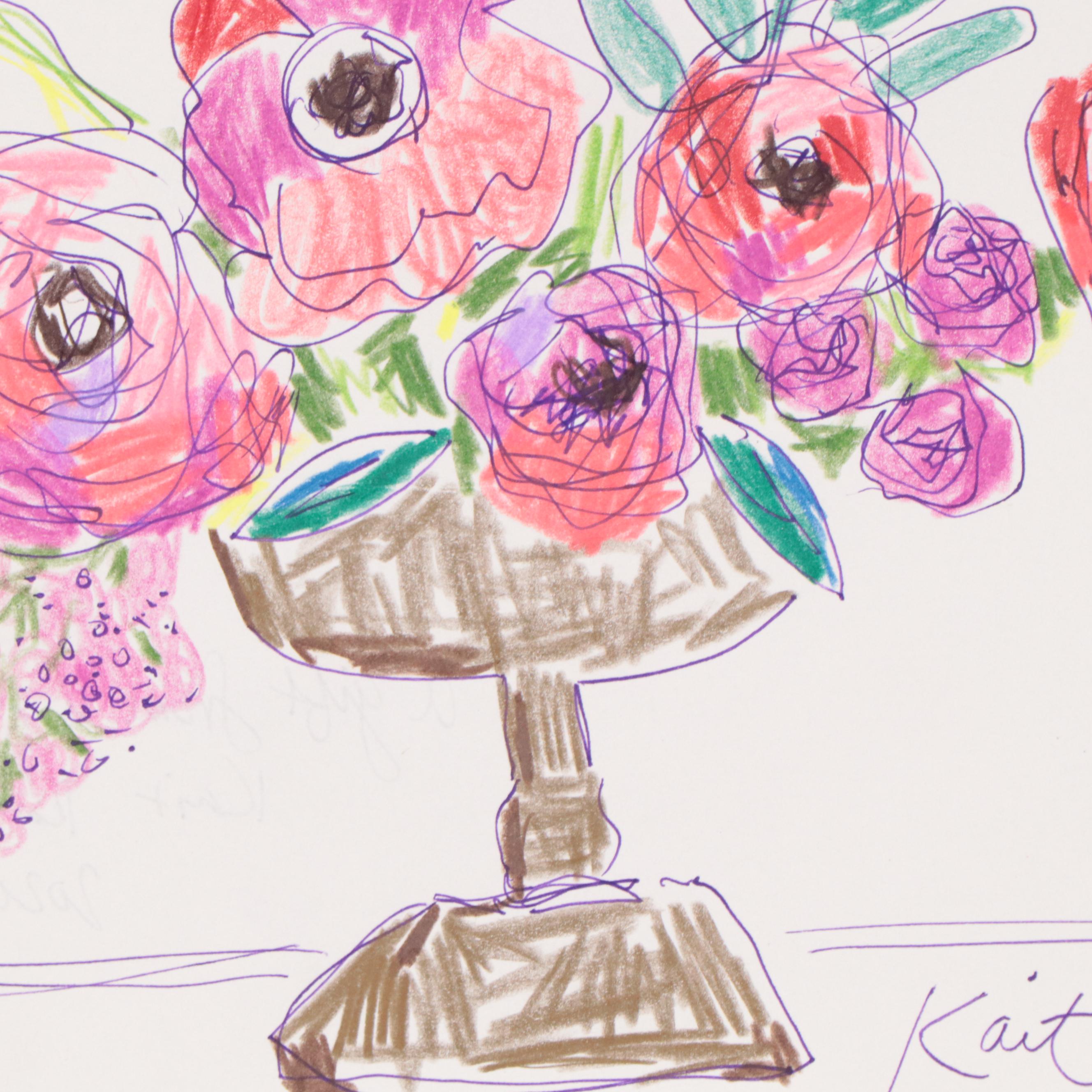 Kait Roberts Floral Still Life Ink and Pastel Drawings, 21st Century | EBTH