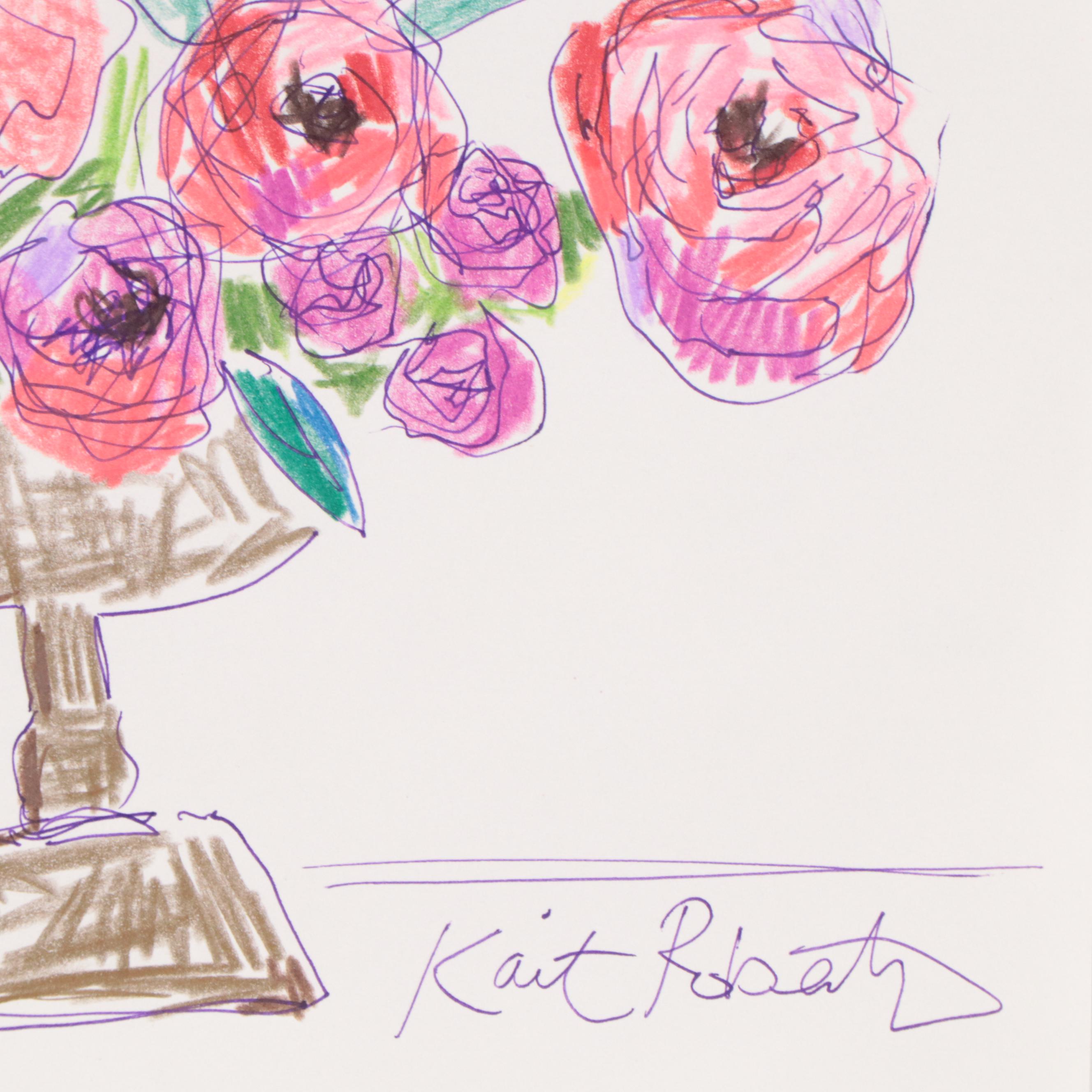 Kait Roberts Floral Still Life Ink and Pastel Drawings, 21st Century | EBTH