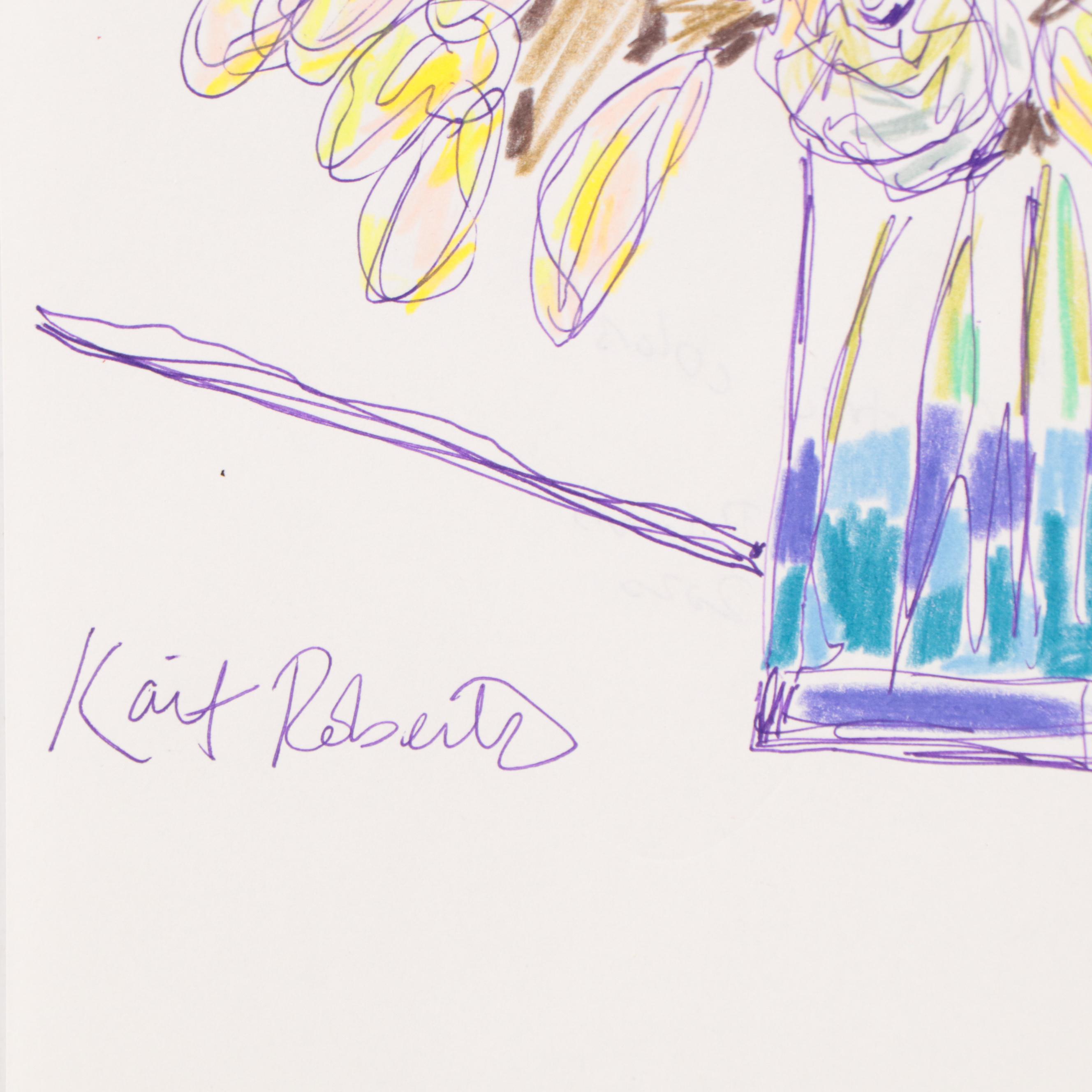 Kait Roberts Floral Still Life Ink and Pastel Drawings, 21st Century | EBTH