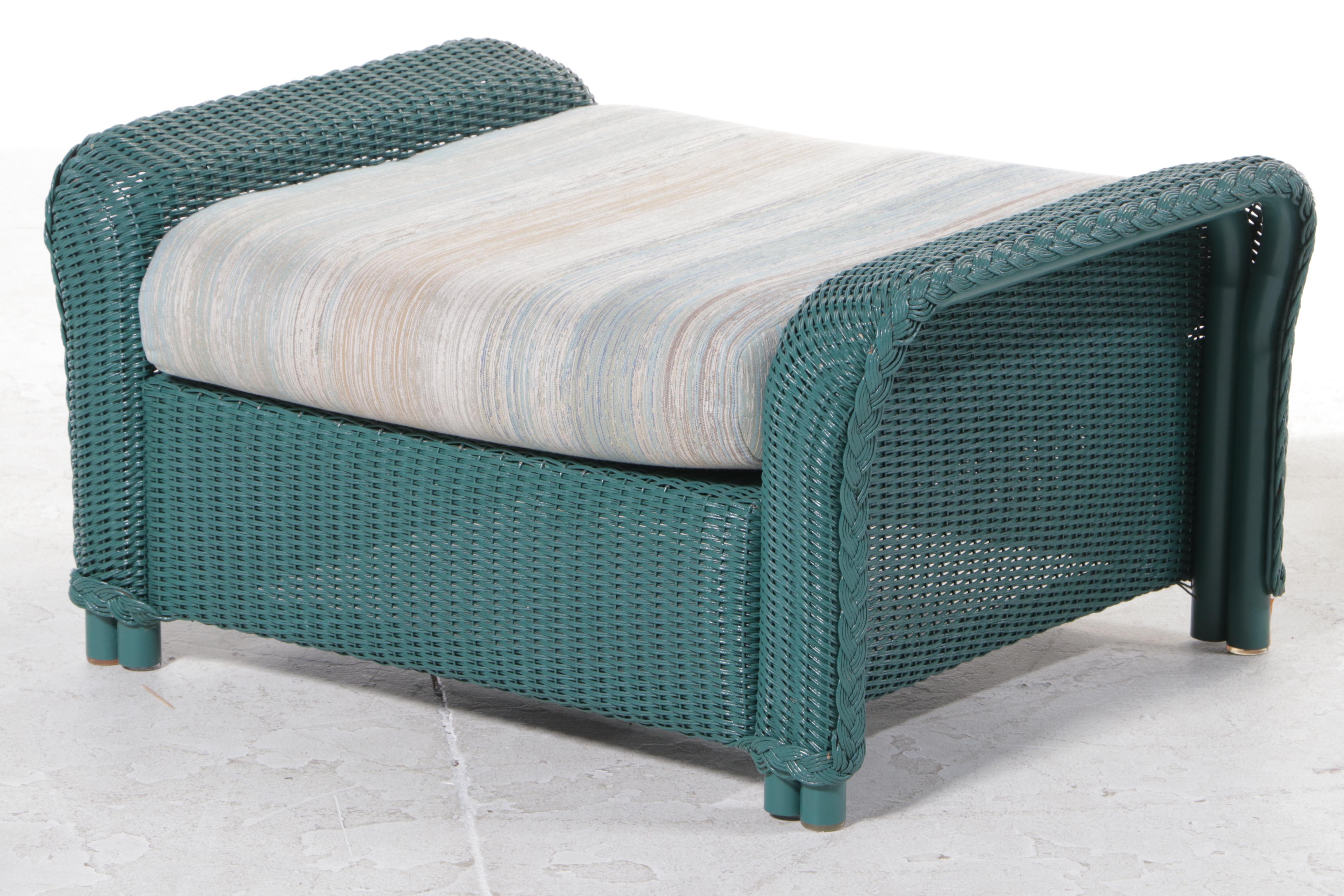Green Wicker Rocking Armchair, Armchair with Ottoman and Glass-Top Side ...