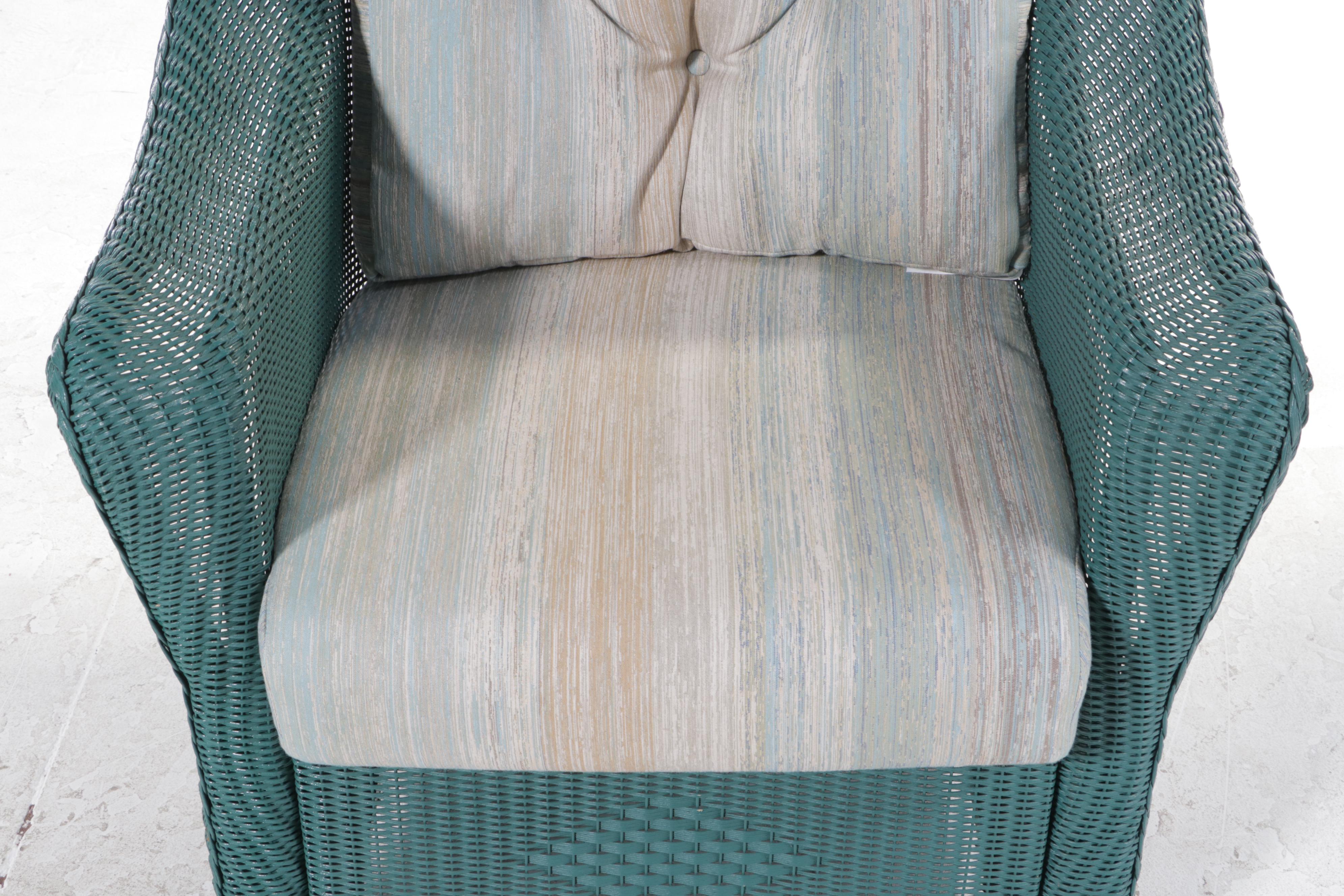 Green Wicker Rocking Armchair, Armchair with Ottoman and Glass-Top Side ...