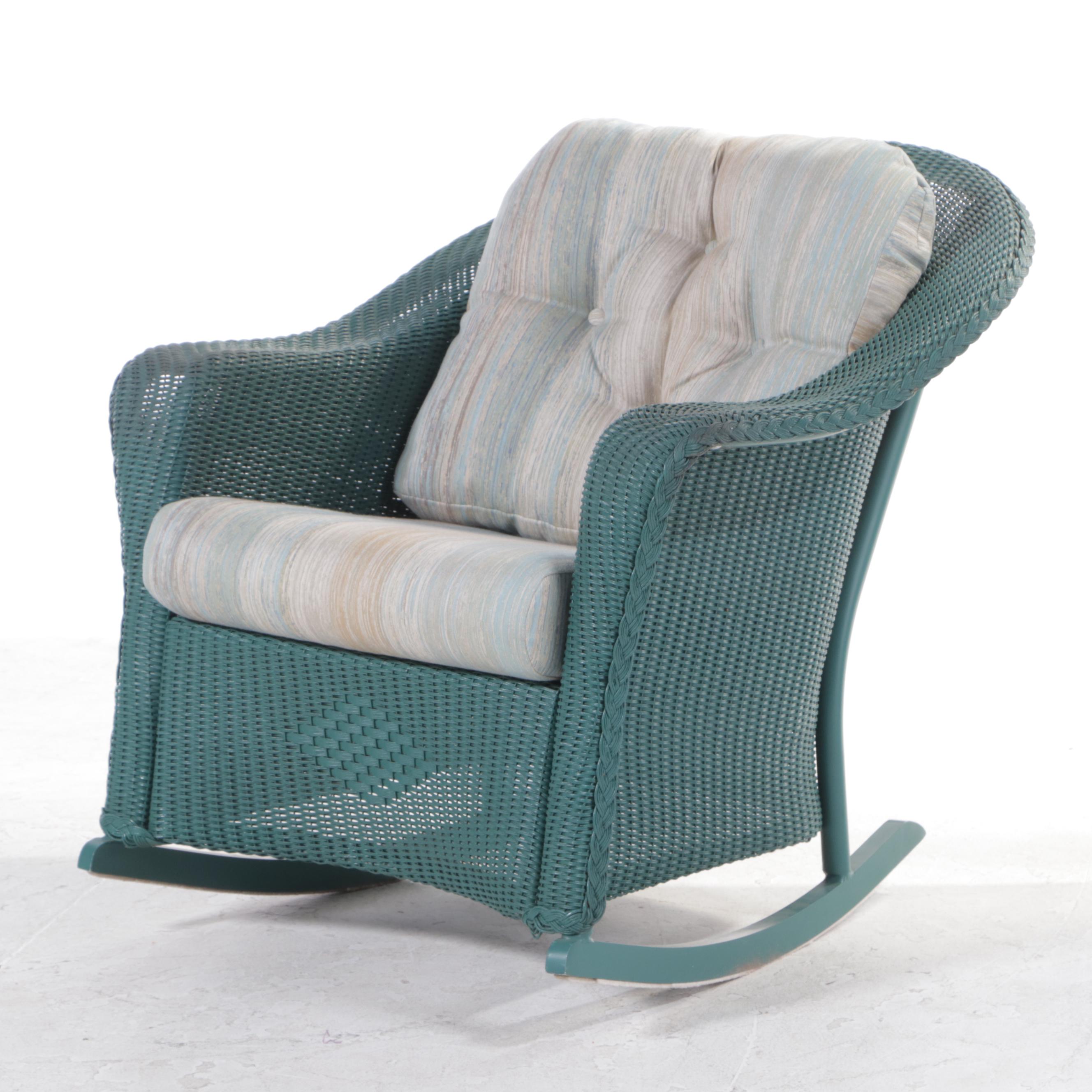 Green Wicker Rocking Armchair, Armchair with Ottoman and Glass-Top Side ...