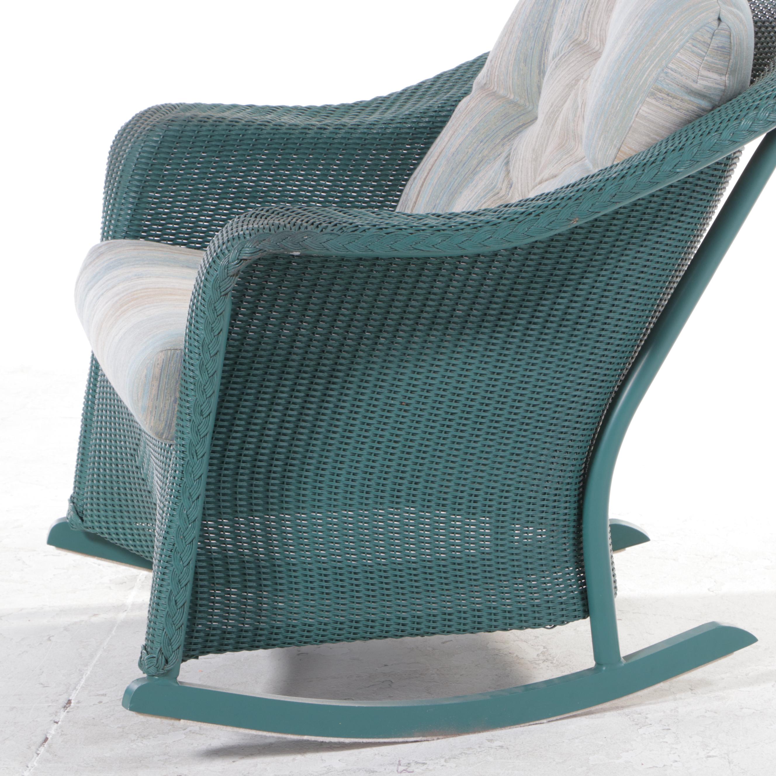 Green Wicker Rocking Armchair, Armchair with Ottoman and Glass-Top Side ...