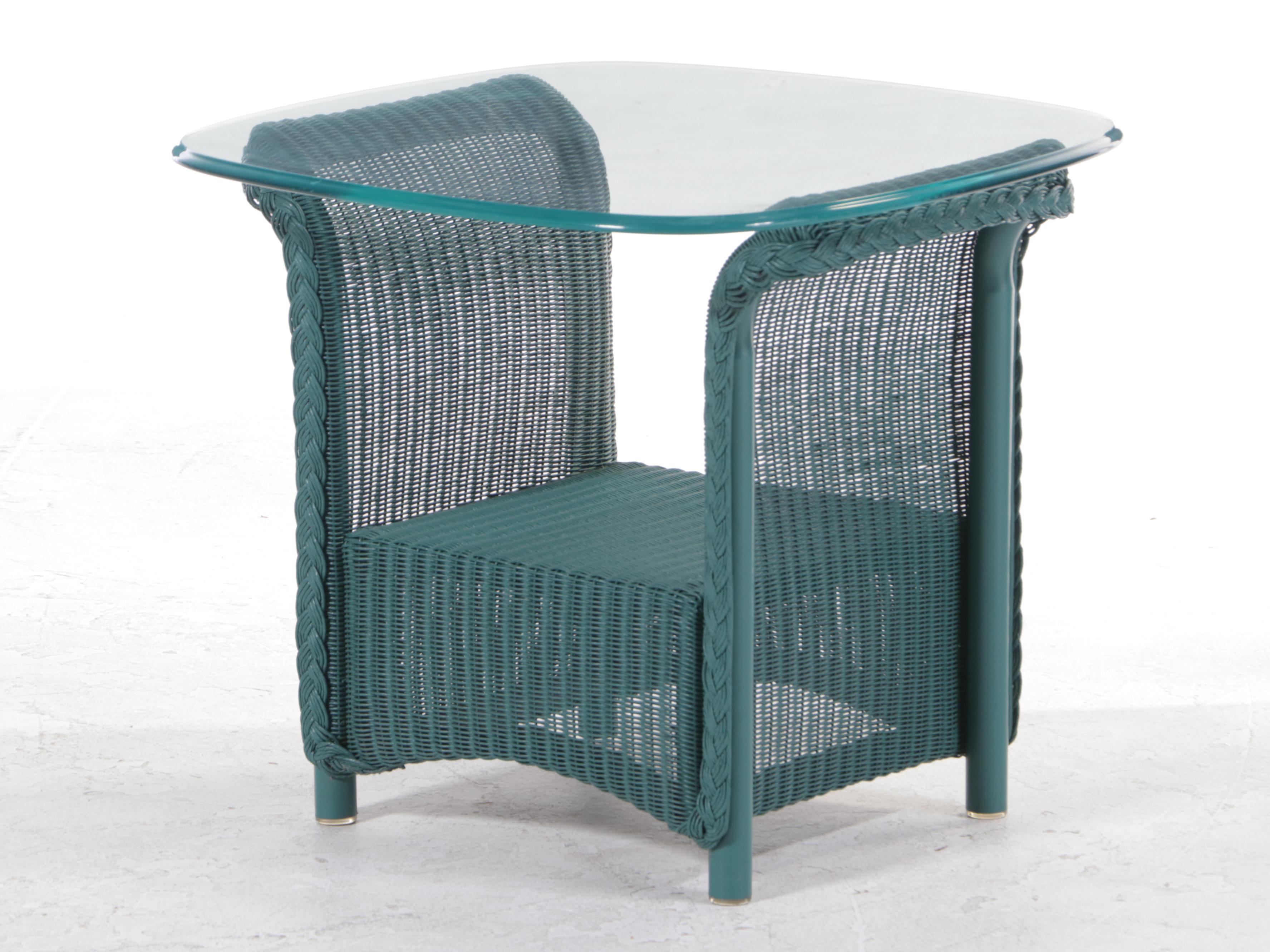 Green Wicker Rocking Armchair, Armchair with Ottoman and Glass-Top Side ...