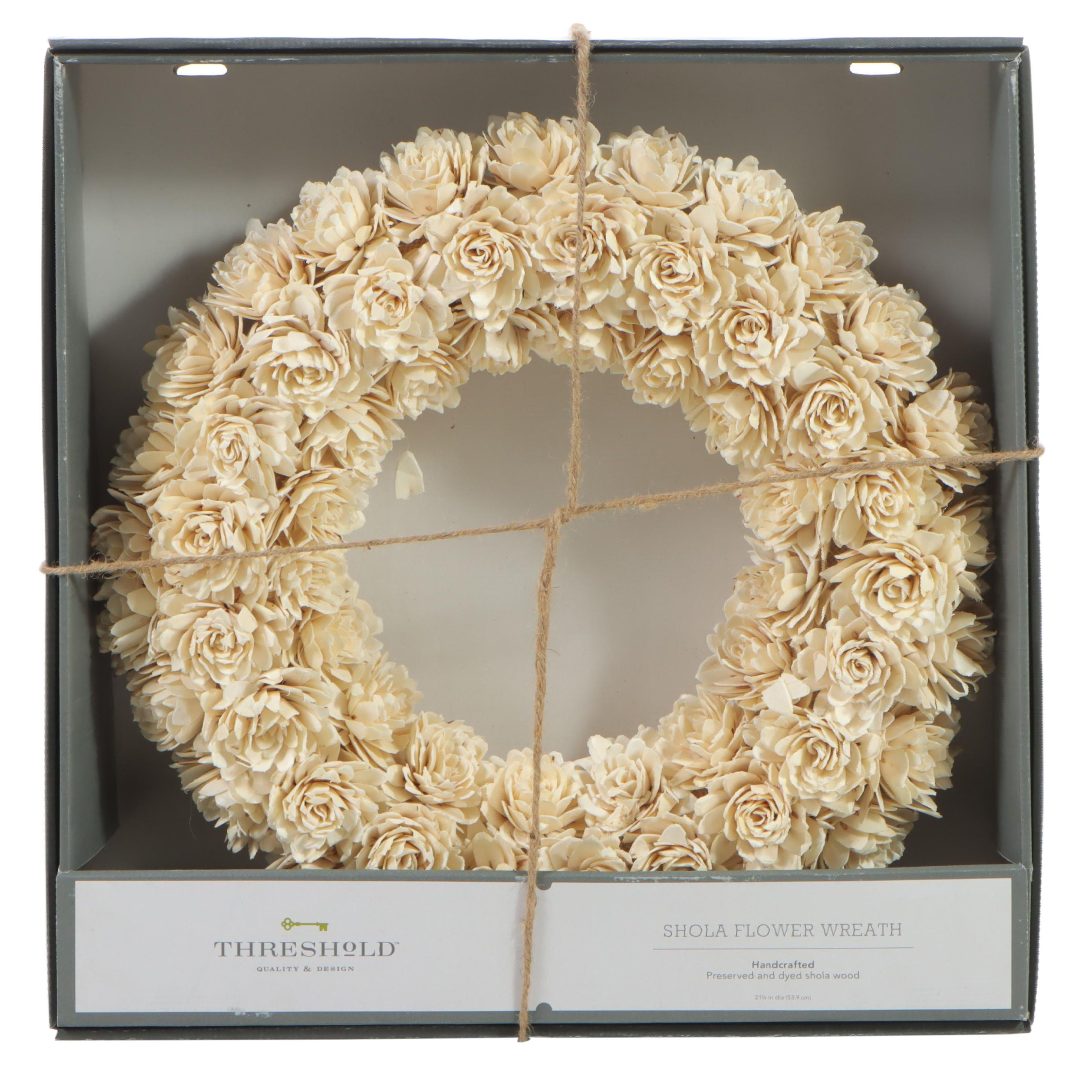 Threshold White Shola Wood Flower Wreath | EBTH
