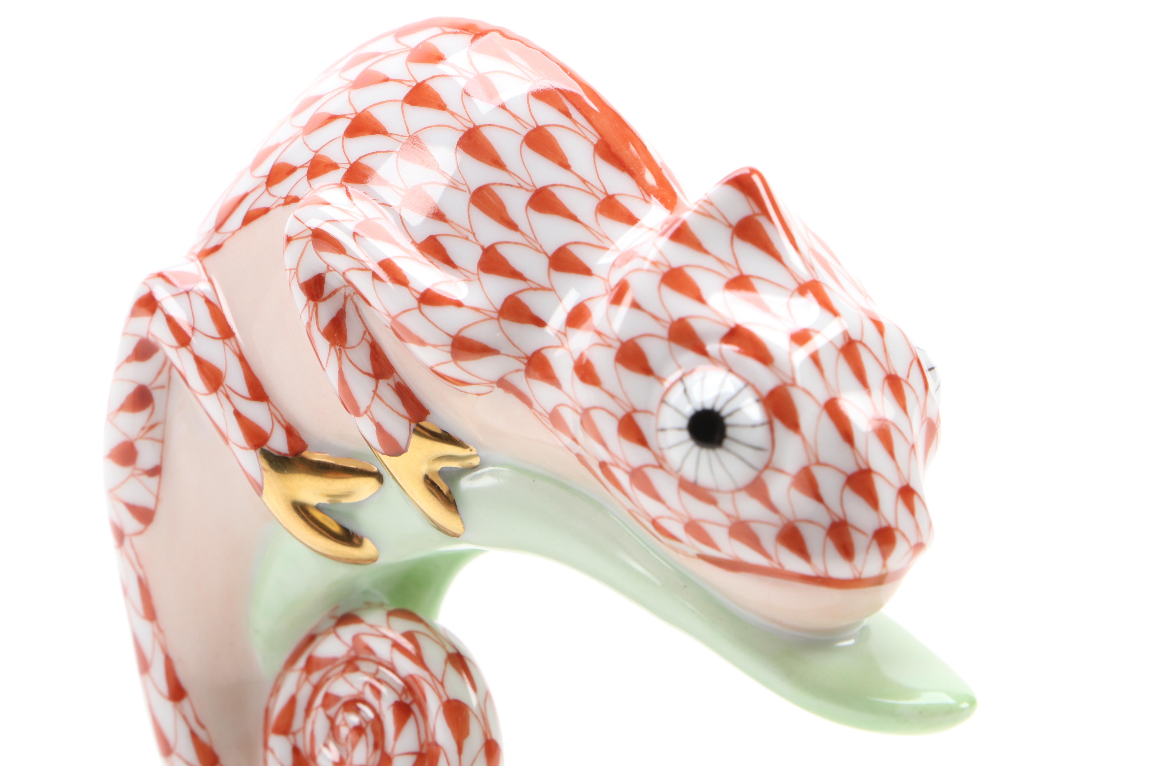 Herend Rust Fishnet with Gold "Chameleon" Porcelain Figurine | EBTH