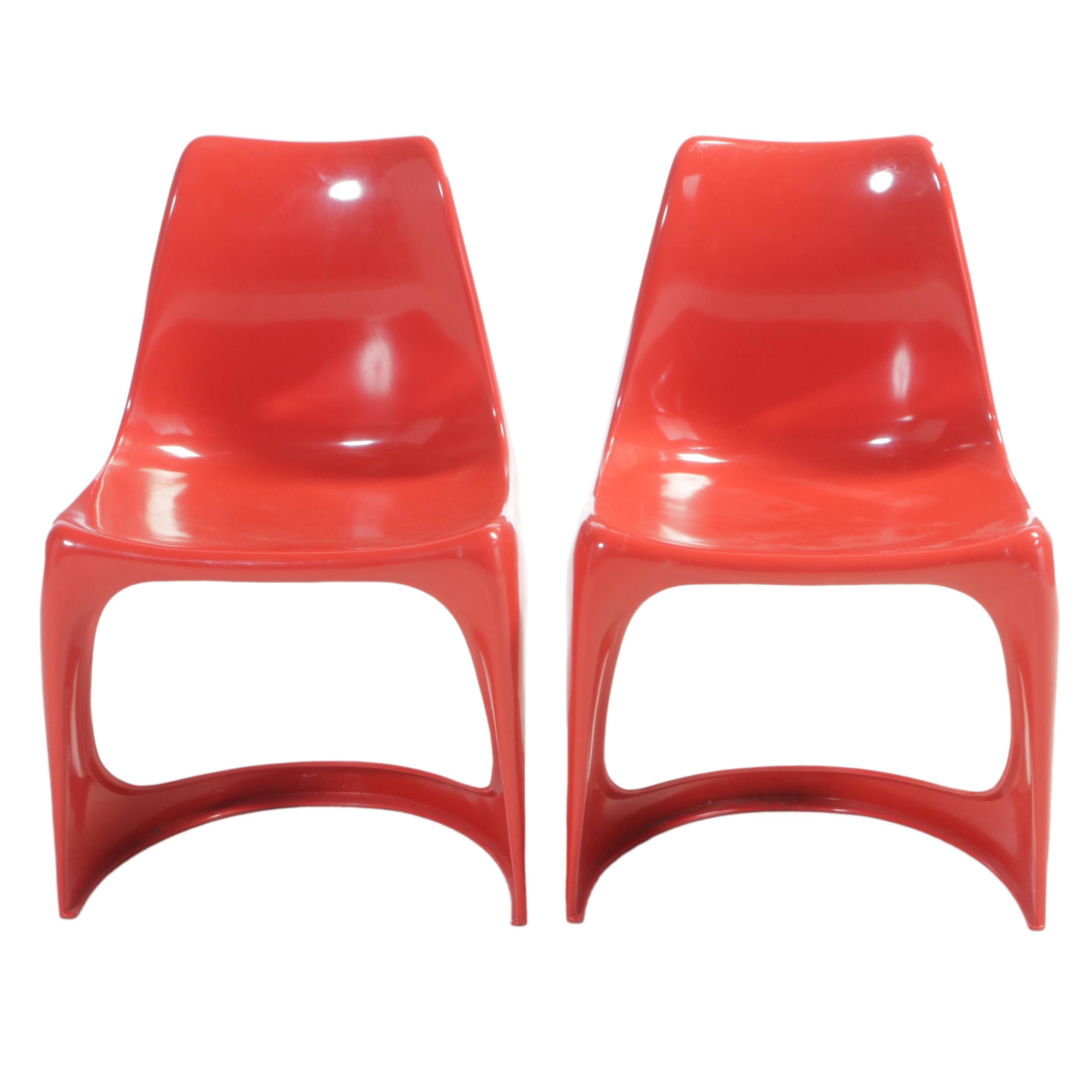 Pair of Steen Østergaard for Cado "Model 290" Red Molded Plastic ...