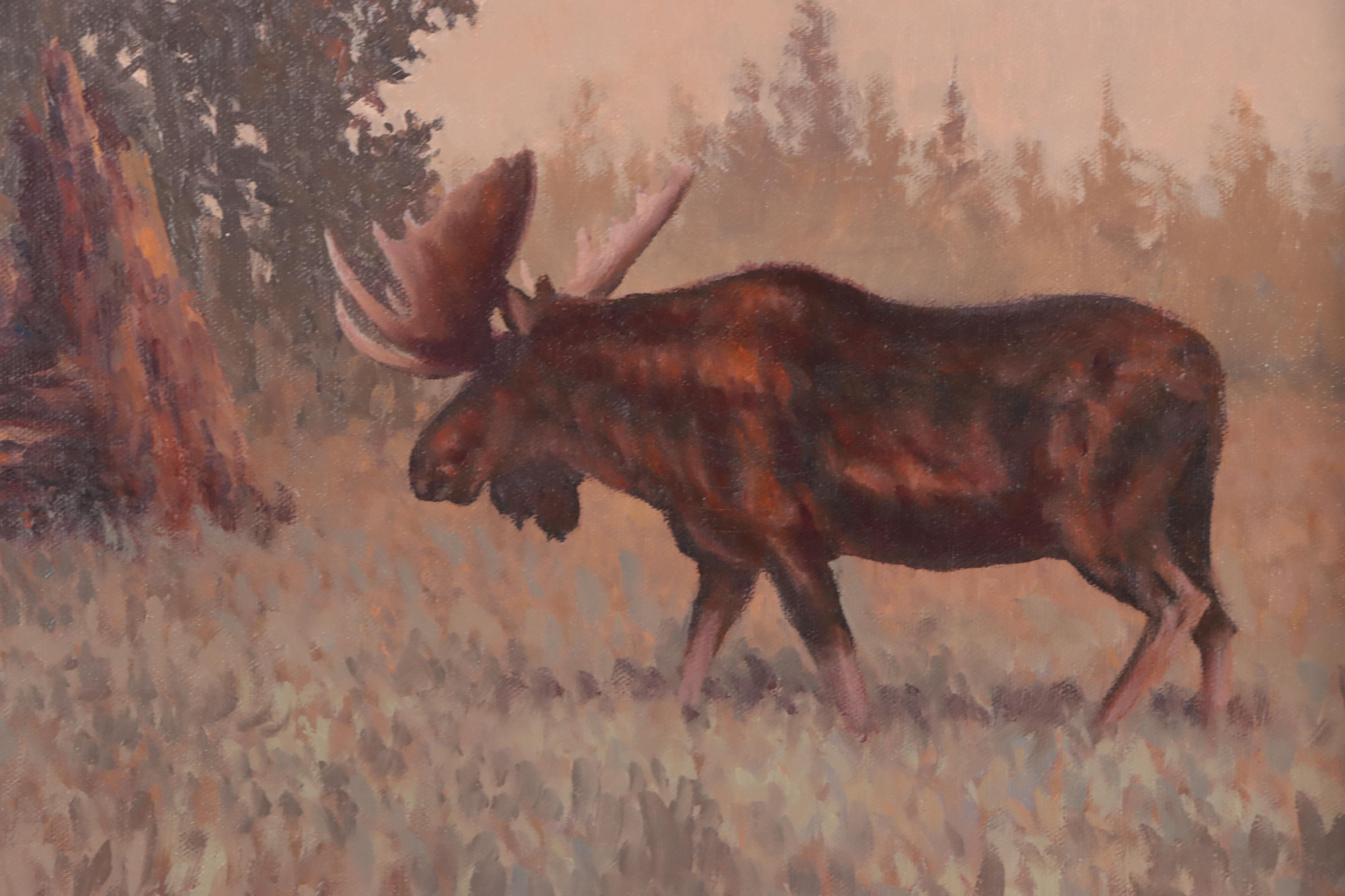 George Wise Oil Painting of Moose in Landscape, 1985 | EBTH
