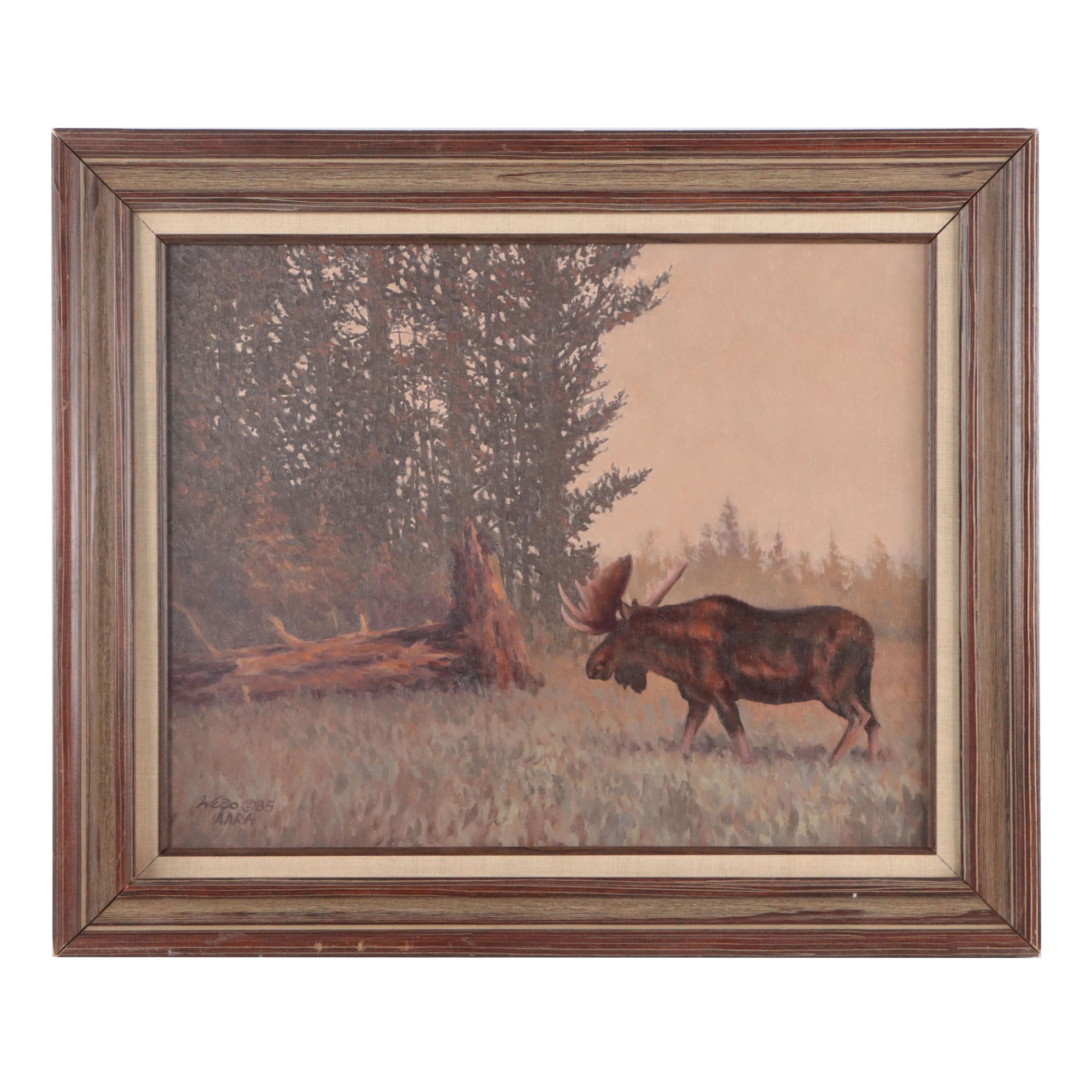 George Wise Oil Painting of Moose in Landscape, 1985 | EBTH