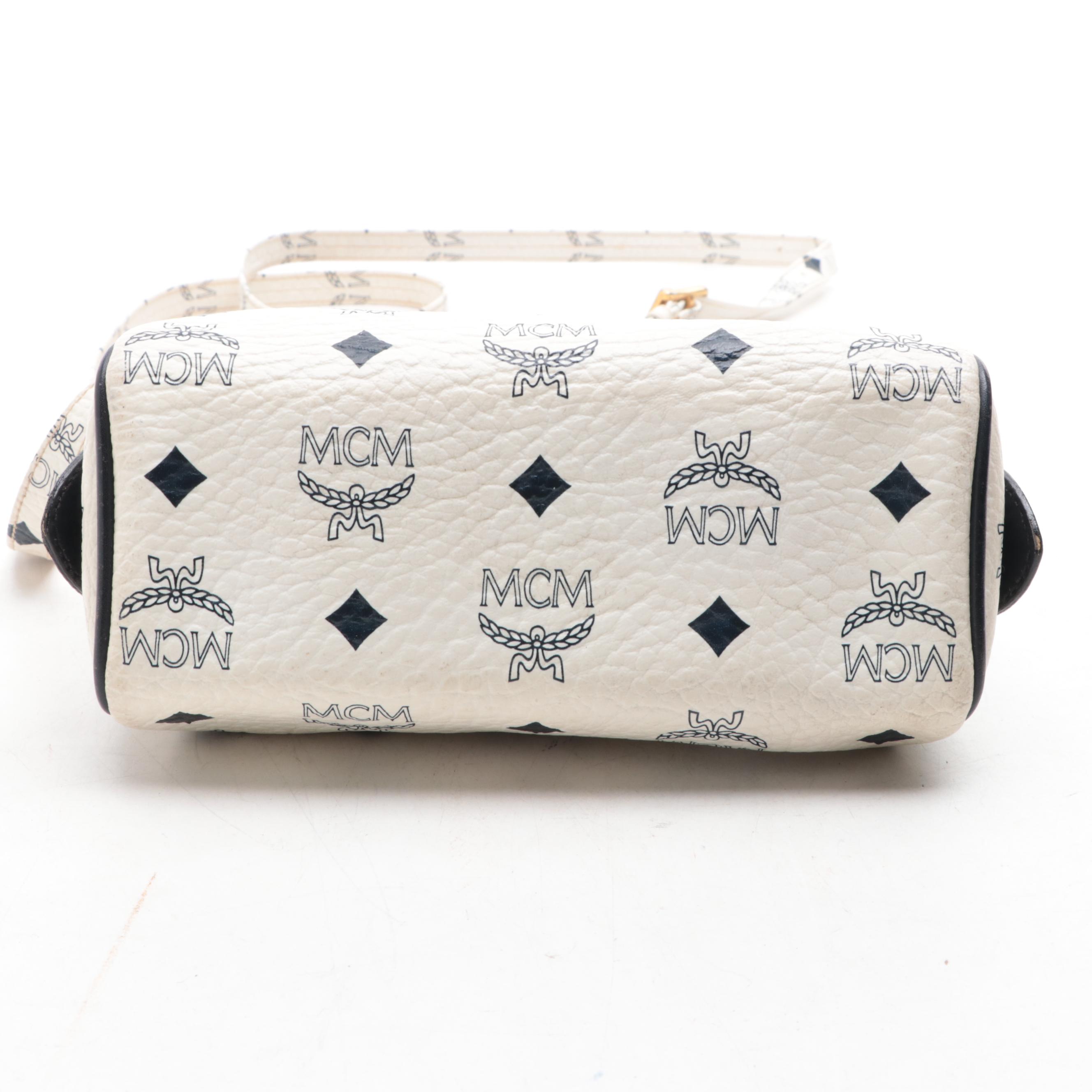 MCM Mini Boston Bag in White Visetos Monogram Canvas and Leather | EBTH