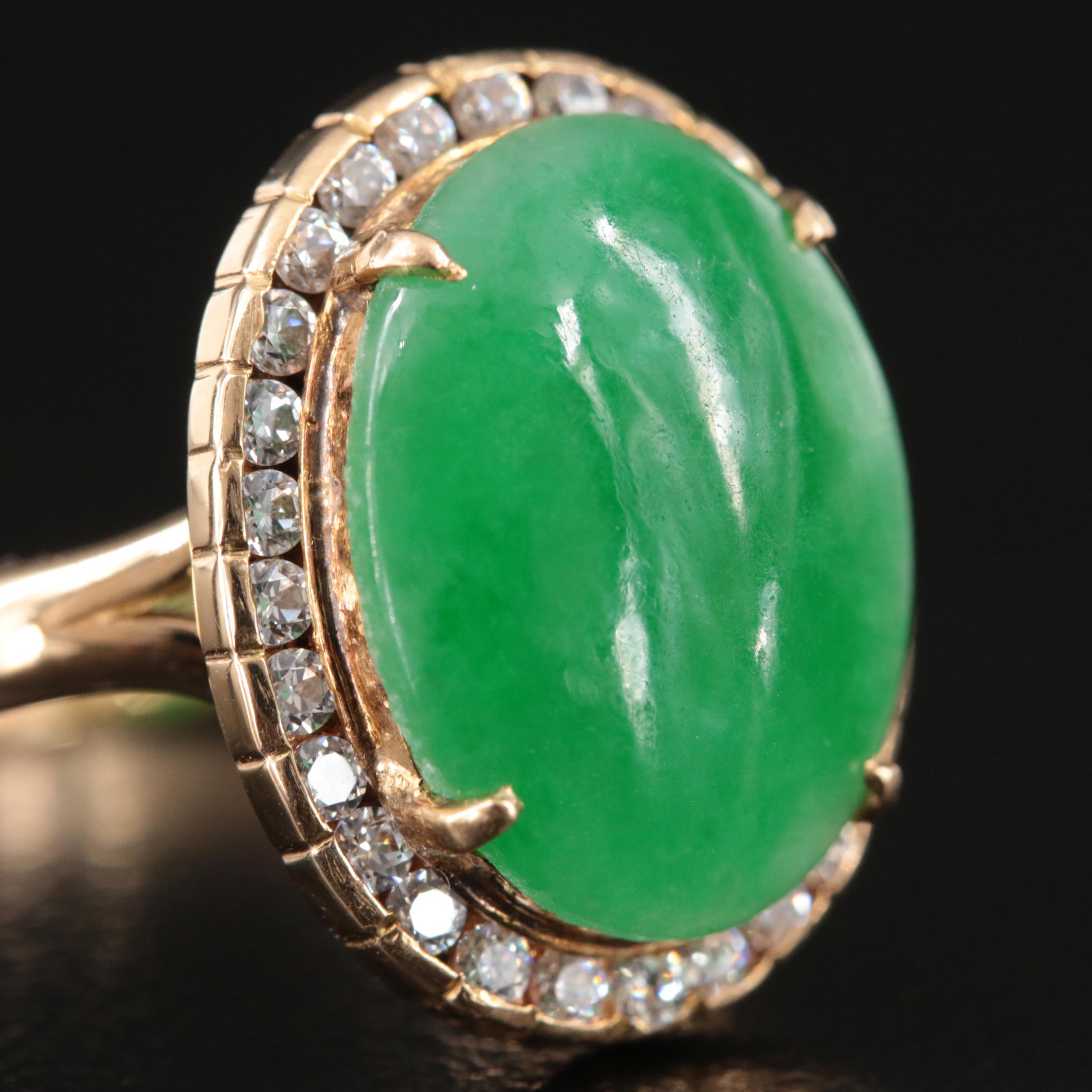 18K Jadeite and Cubic Zirconia Ring | EBTH