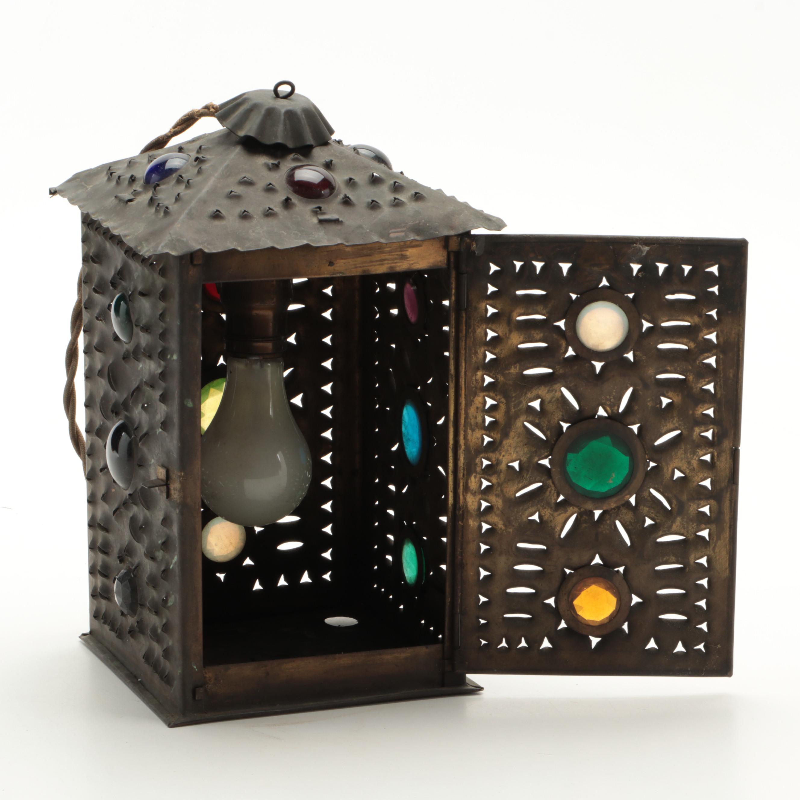 Jeweled Inset Pierced Metal Pendant Light, Early to Mid-20th C | EBTH