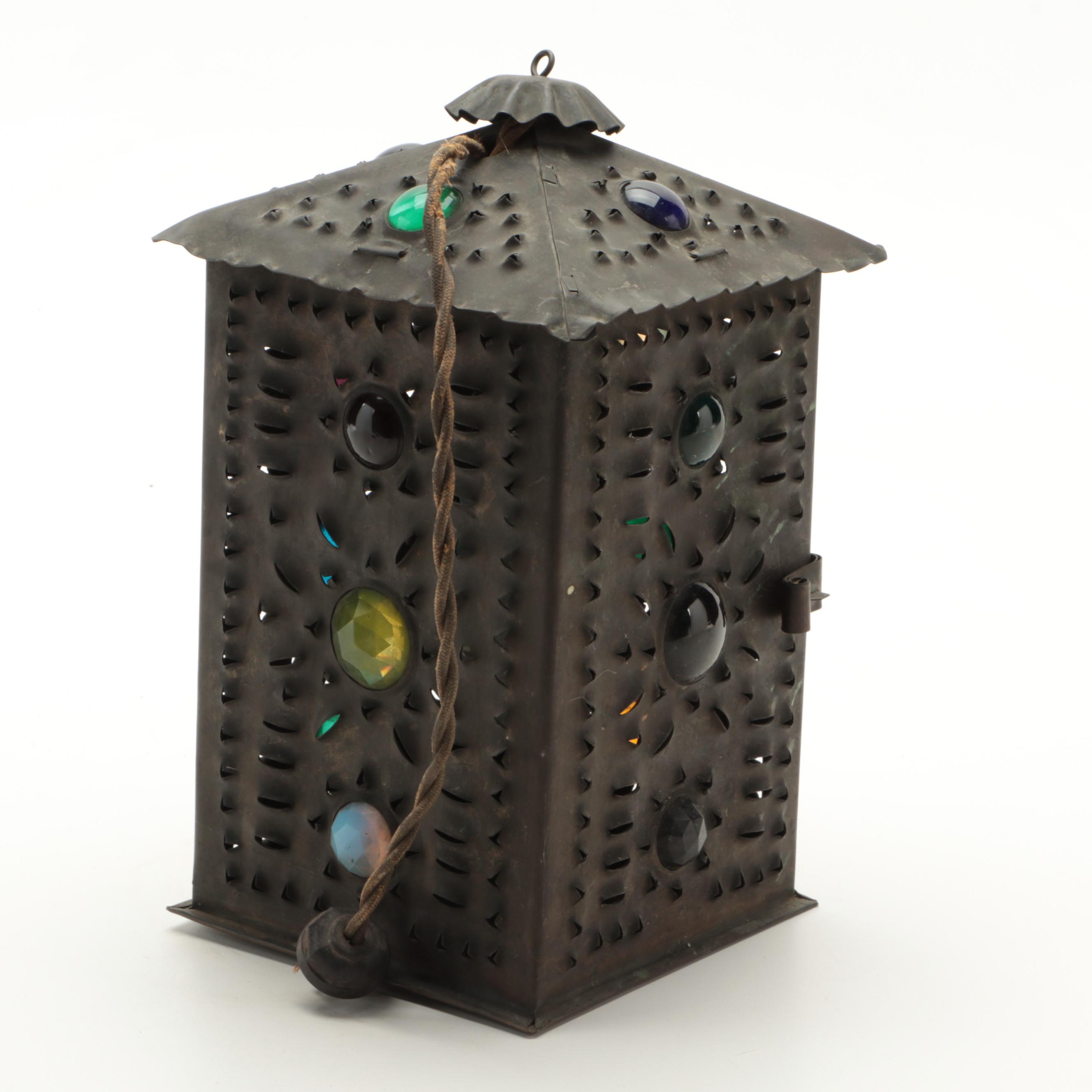 Jeweled Inset Pierced Metal Pendant Light, Early to Mid-20th C | EBTH