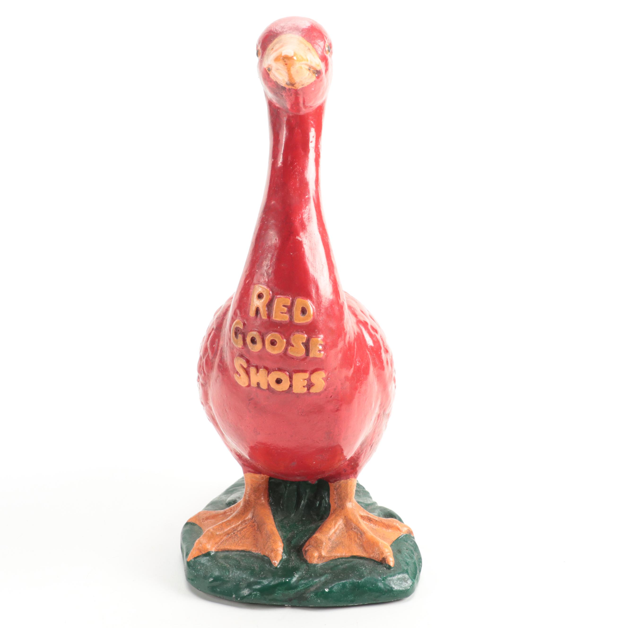 Red Goose Shoes Chalkware Store Display Goose Figure | EBTH