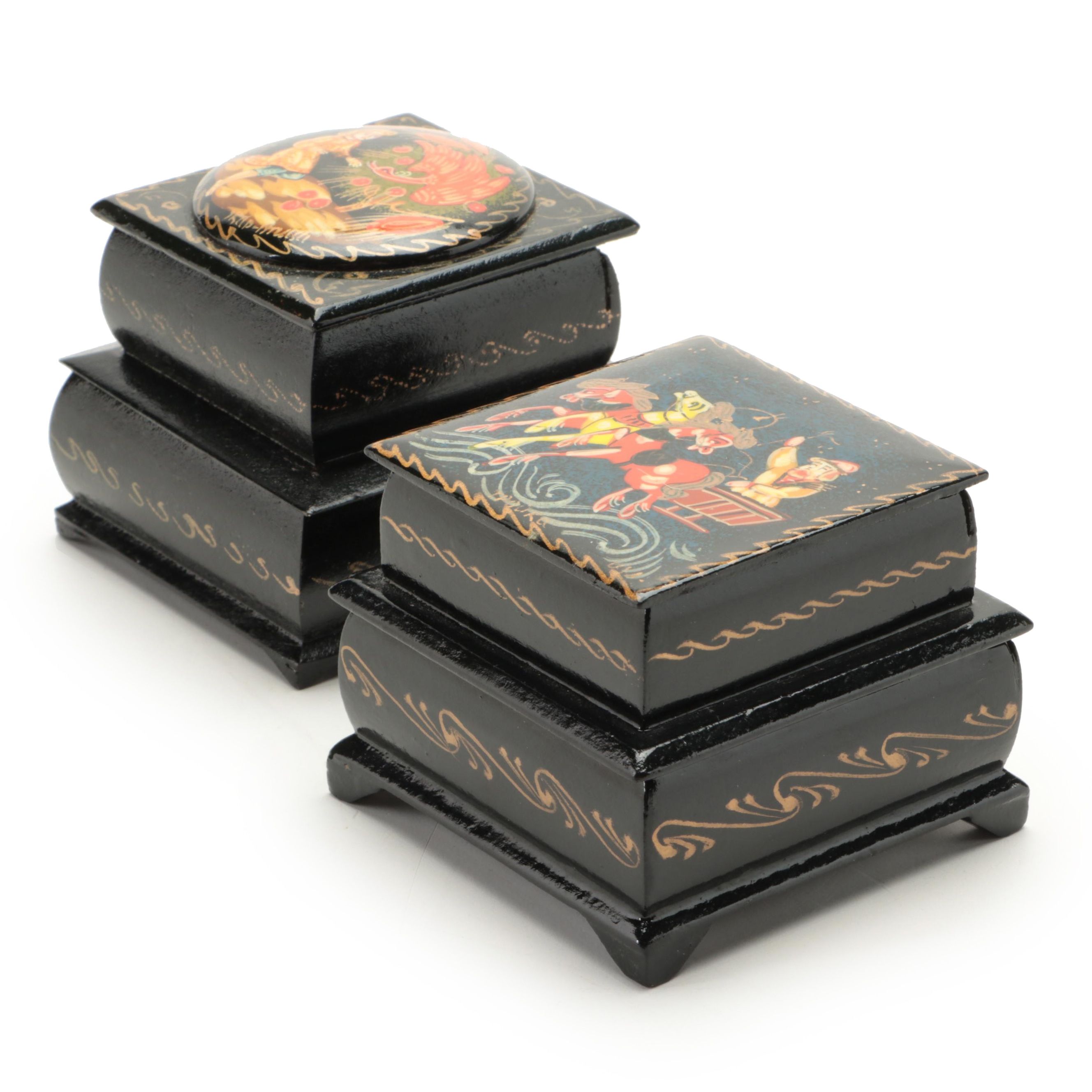 Russian "Ivan and the Firebird" and "Troika" Hand-Painted Lacquerware ...