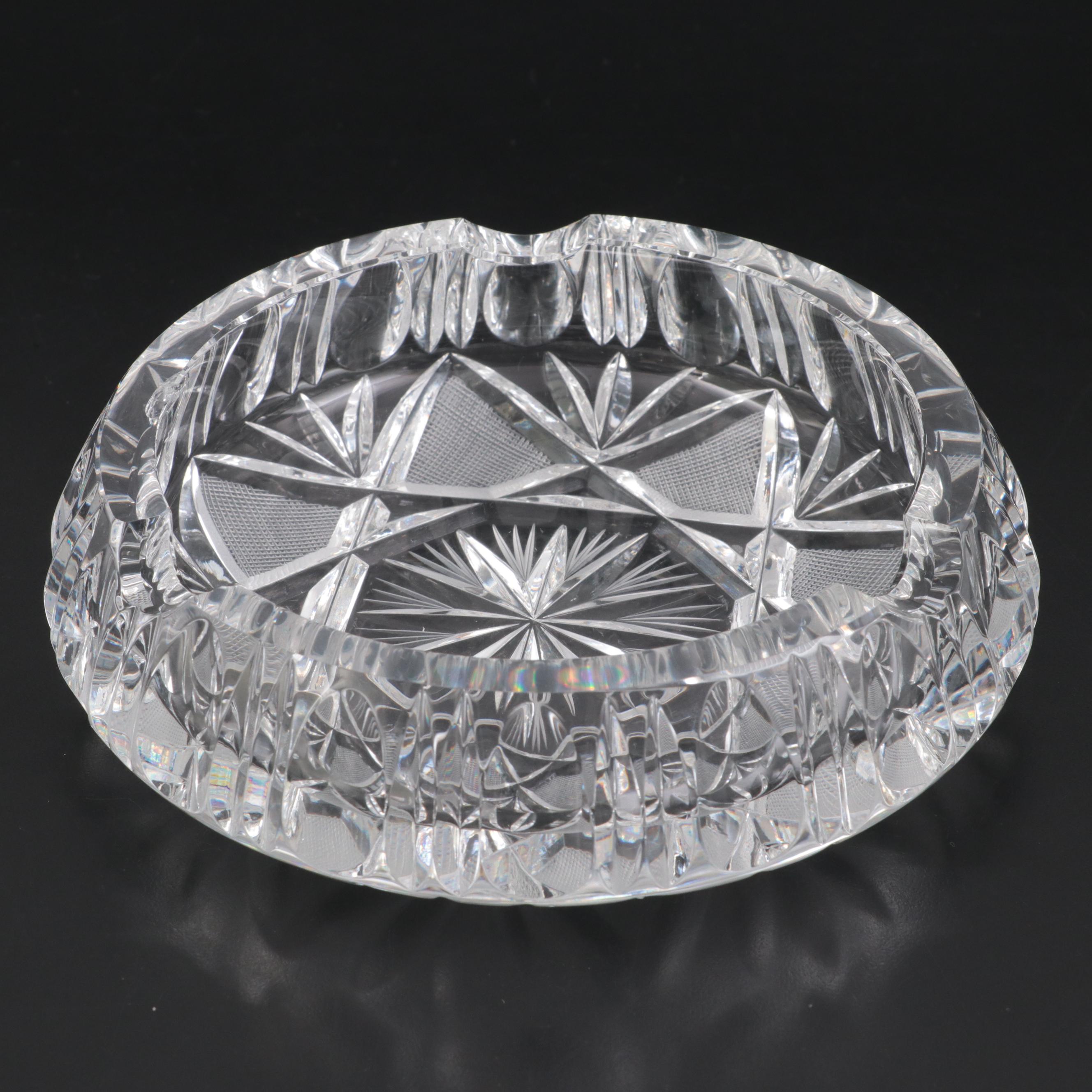 American Brilliant Style Cut Glass Fan and Strawberry Diamond Ashtray ...