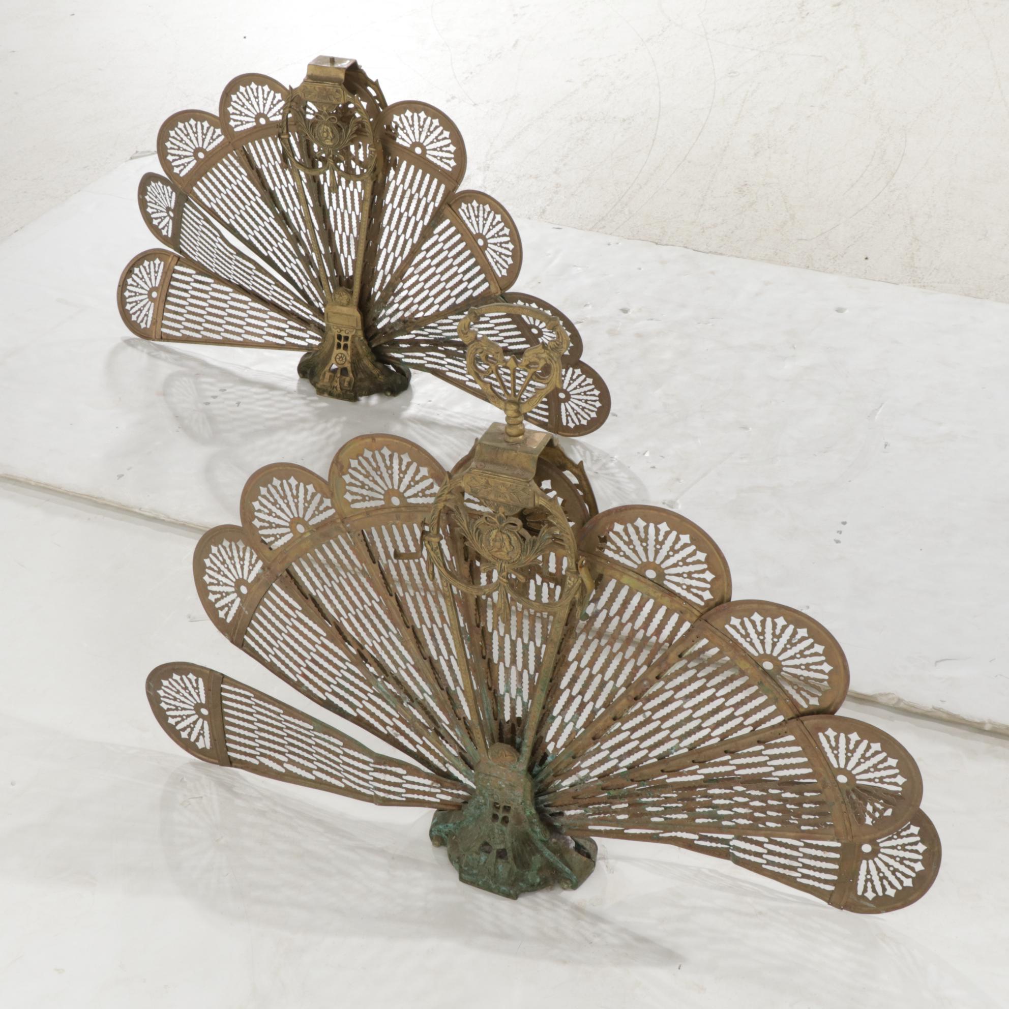 Pair of Brass Peacock Fireplace Screens, Early to Mid 20th Century | EBTH