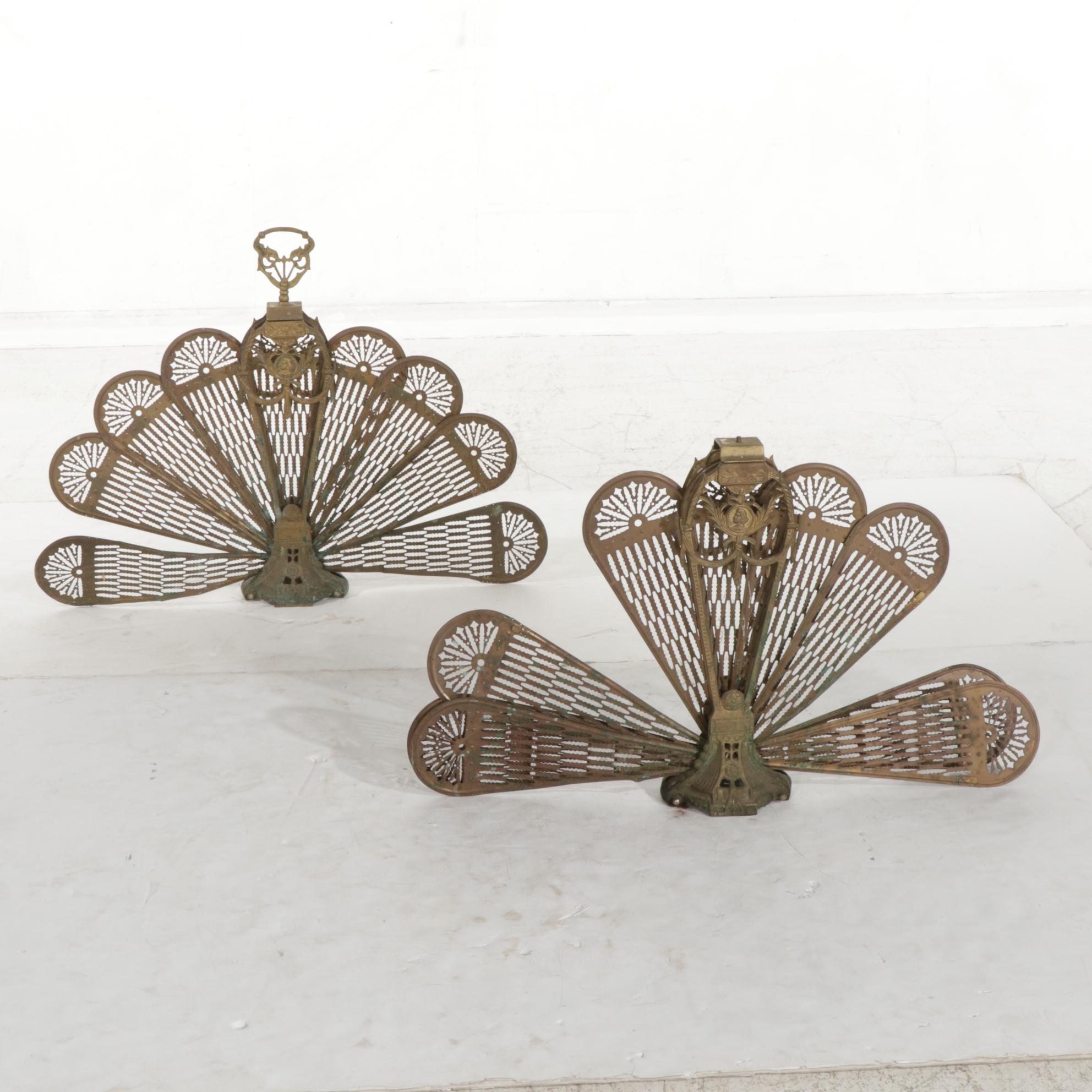 Pair of Brass Peacock Fireplace Screens, Early to Mid 20th Century | EBTH