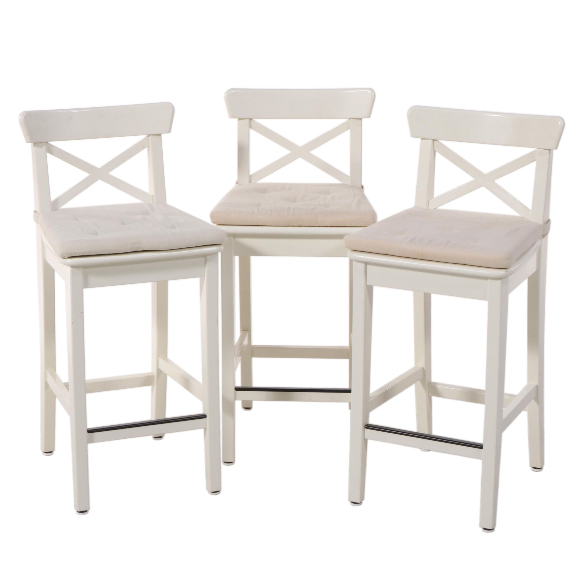 Three Cream-Painted Wooden Barstools | EBTH