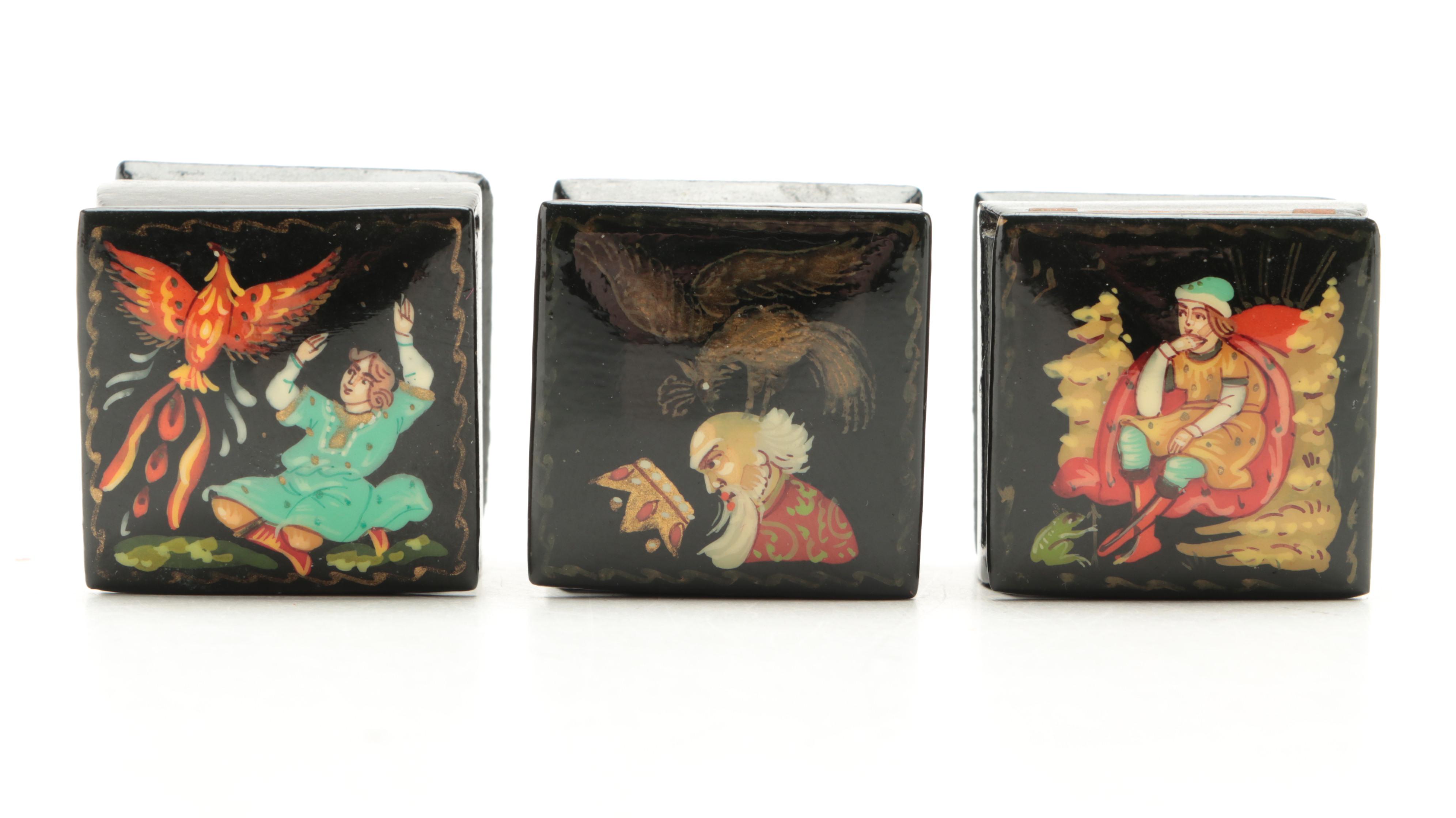 Russian Kholuy Fairytale Hand-Painted Lacquerware Miniature Boxes | EBTH
