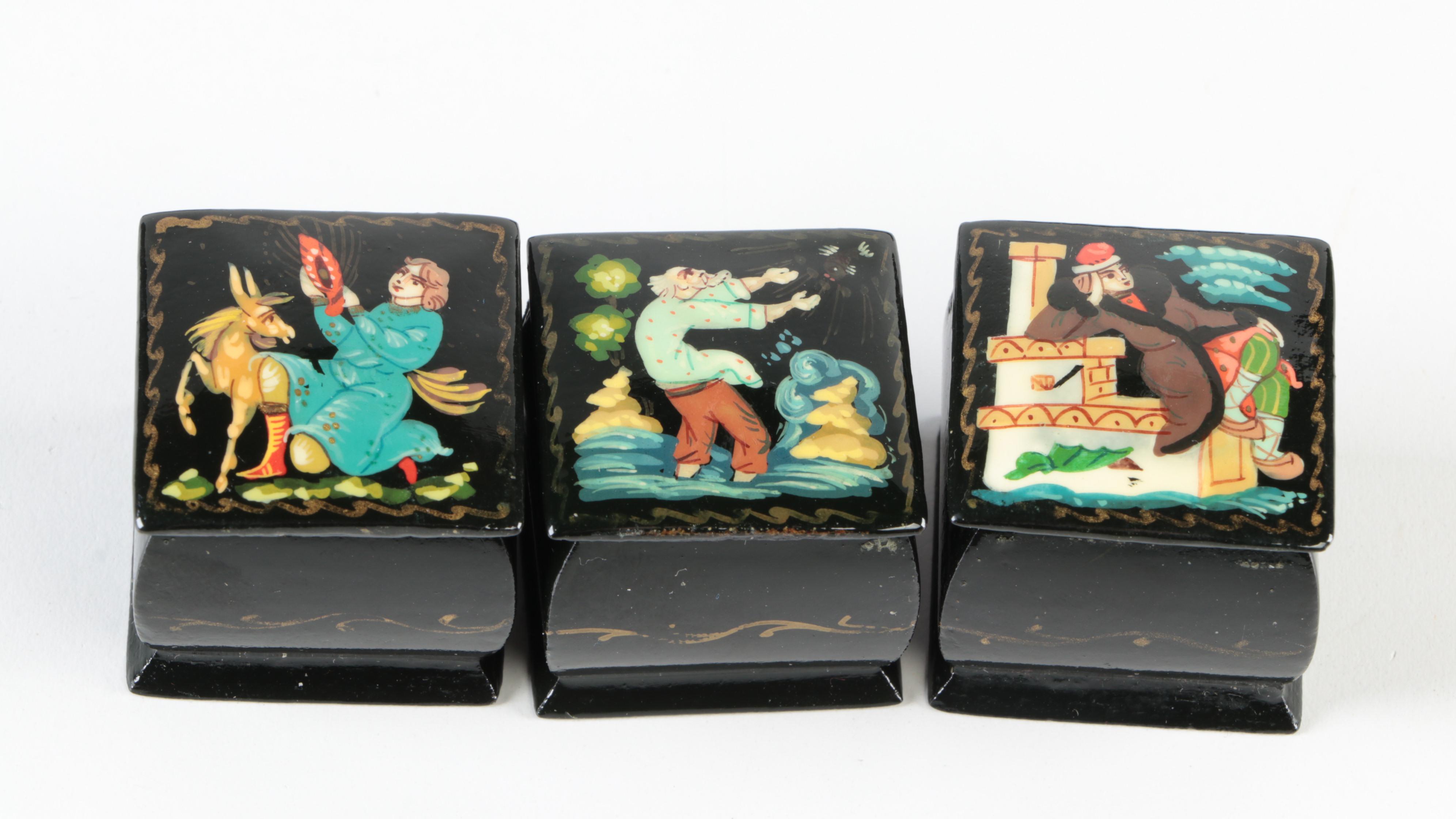 Russian Kholuy Fairytale Hand-Painted Lacquerware Miniature Boxes | EBTH