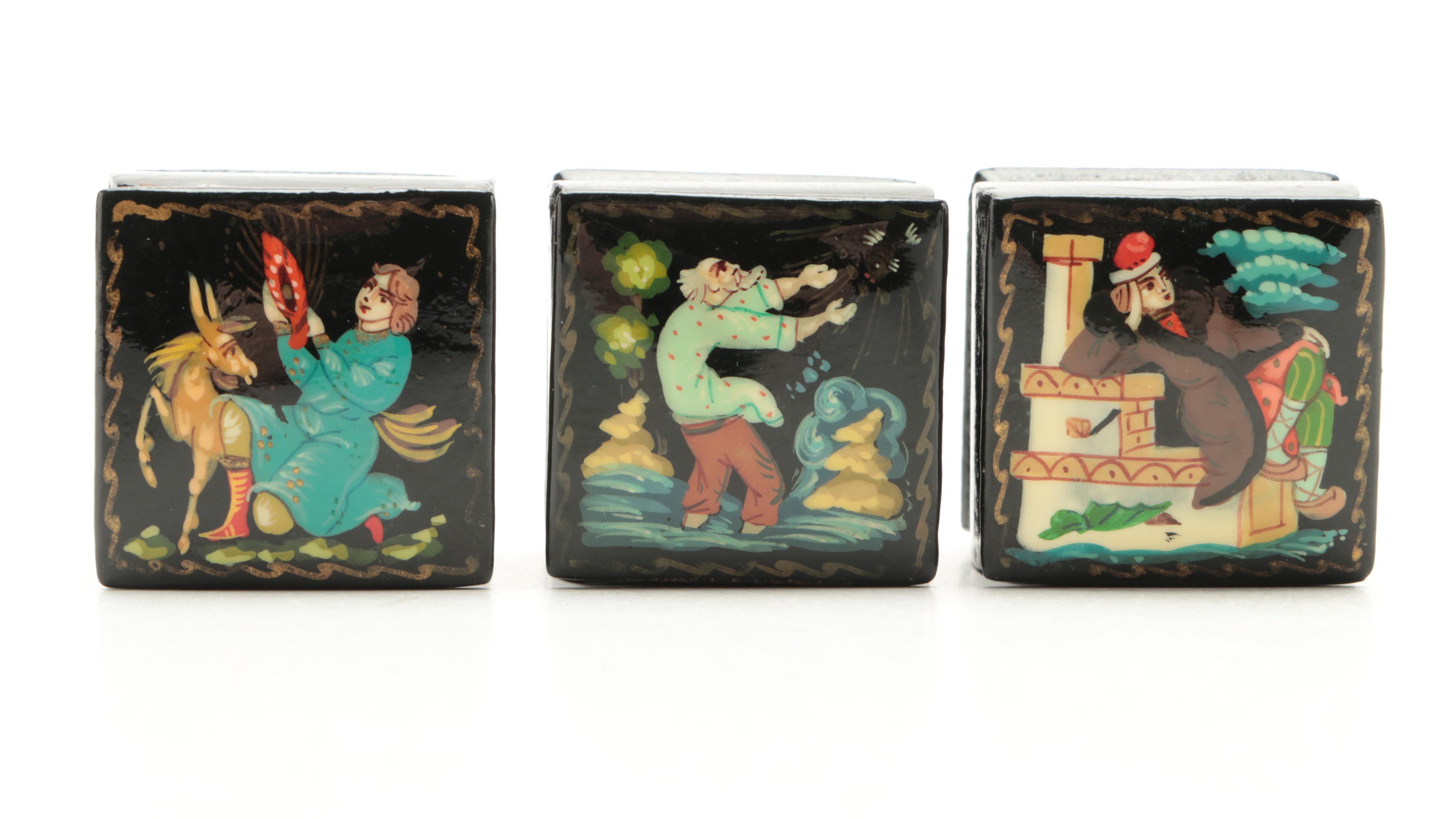 Russian Kholuy Fairytale Hand-Painted Lacquerware Miniature Boxes | EBTH