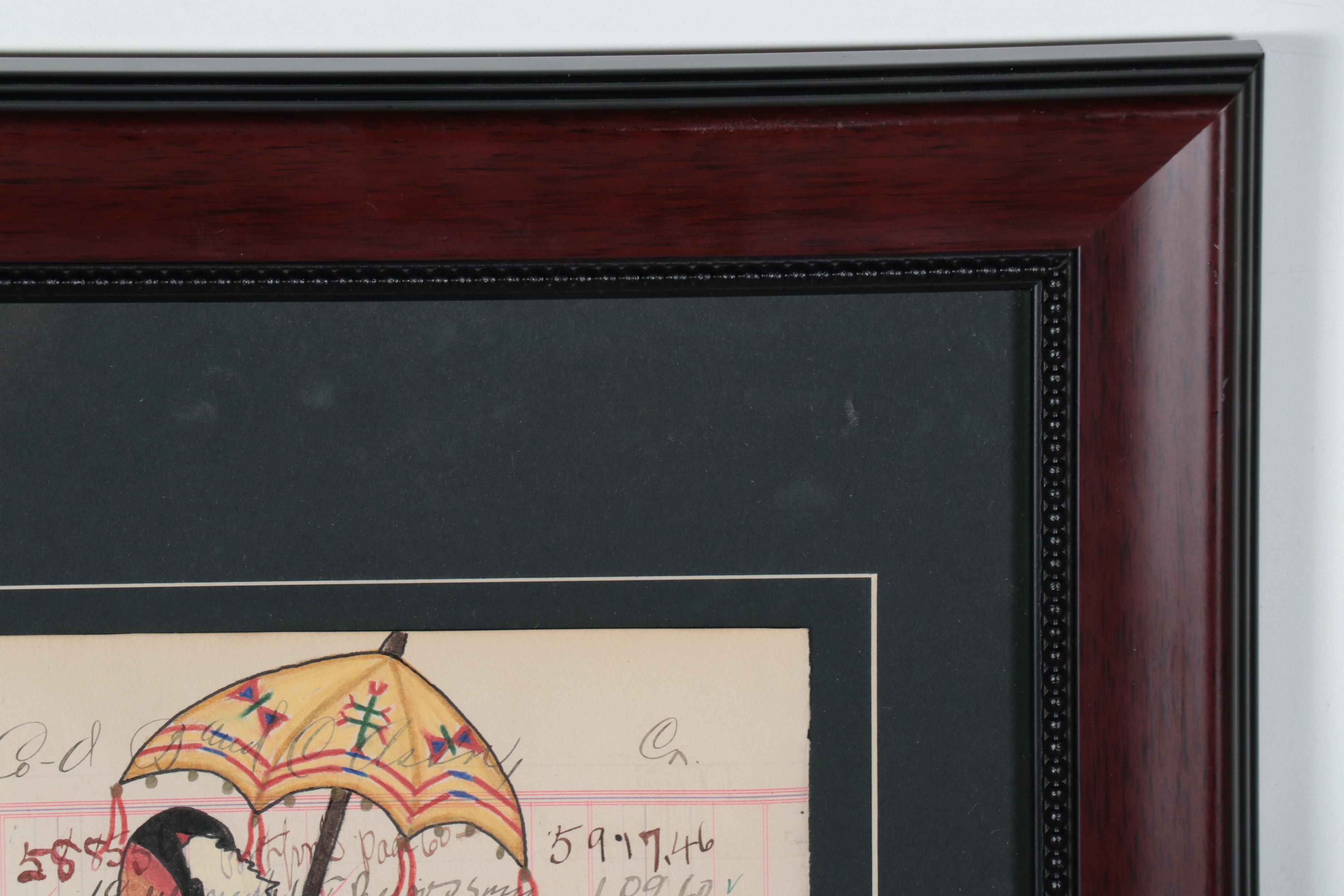 Lauren Good Day Giago Mixed Media Ledger Drawing of Native American ...