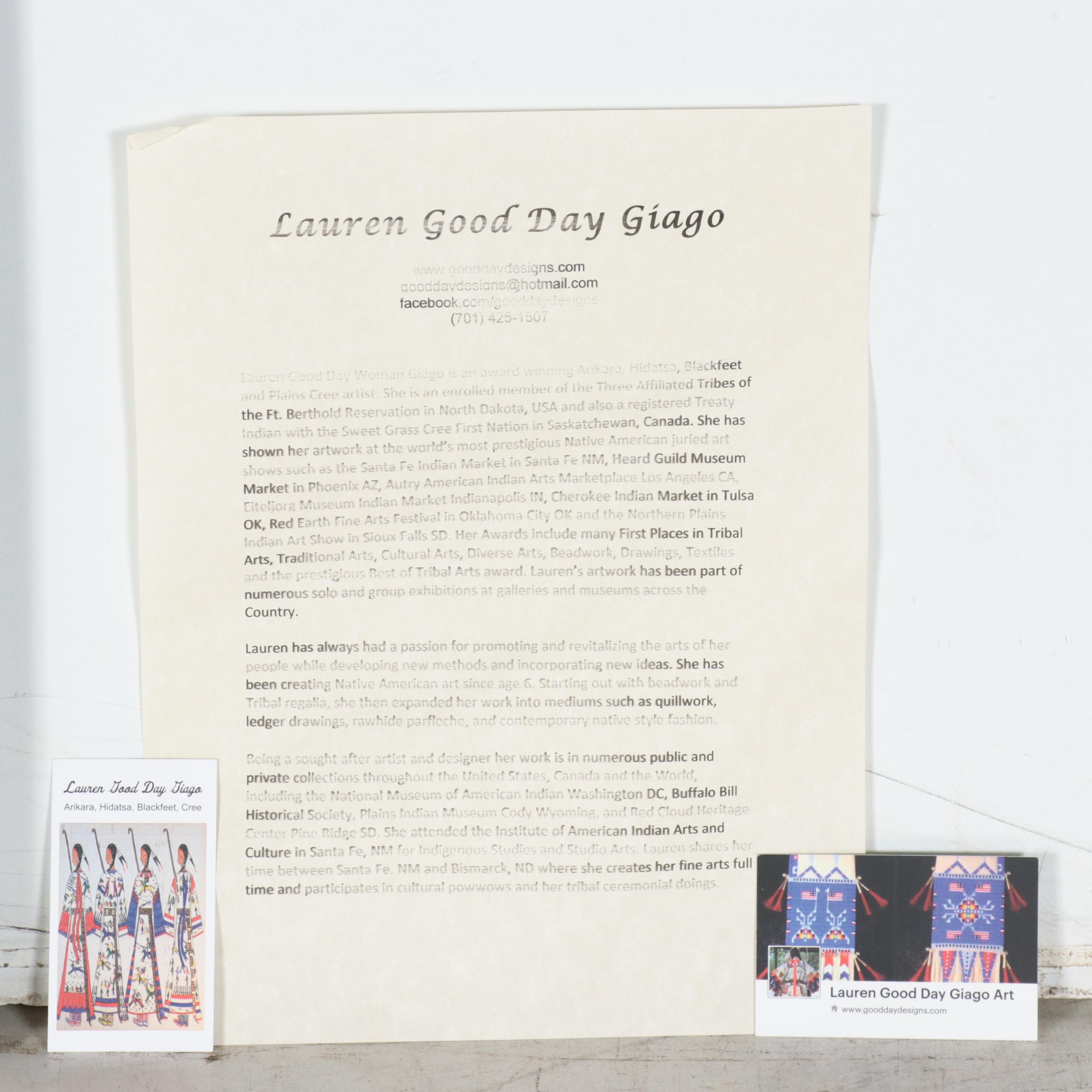 Lauren Good Day Giago Mixed Media Ledger Drawing of Native American ...