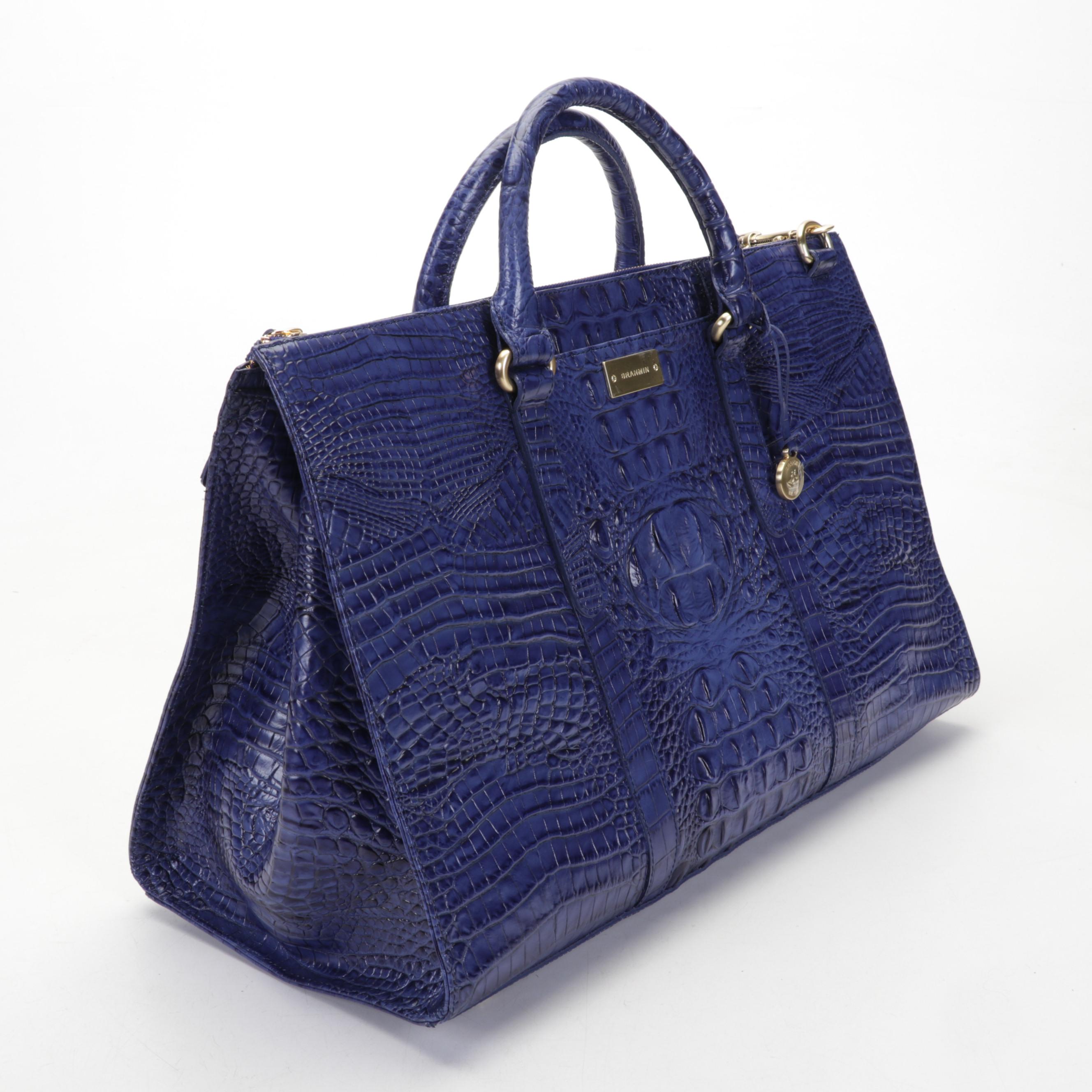 Brahmin Anywhere Weekender Bag In Lapis Melbourne Croc-Embossed Leather ...