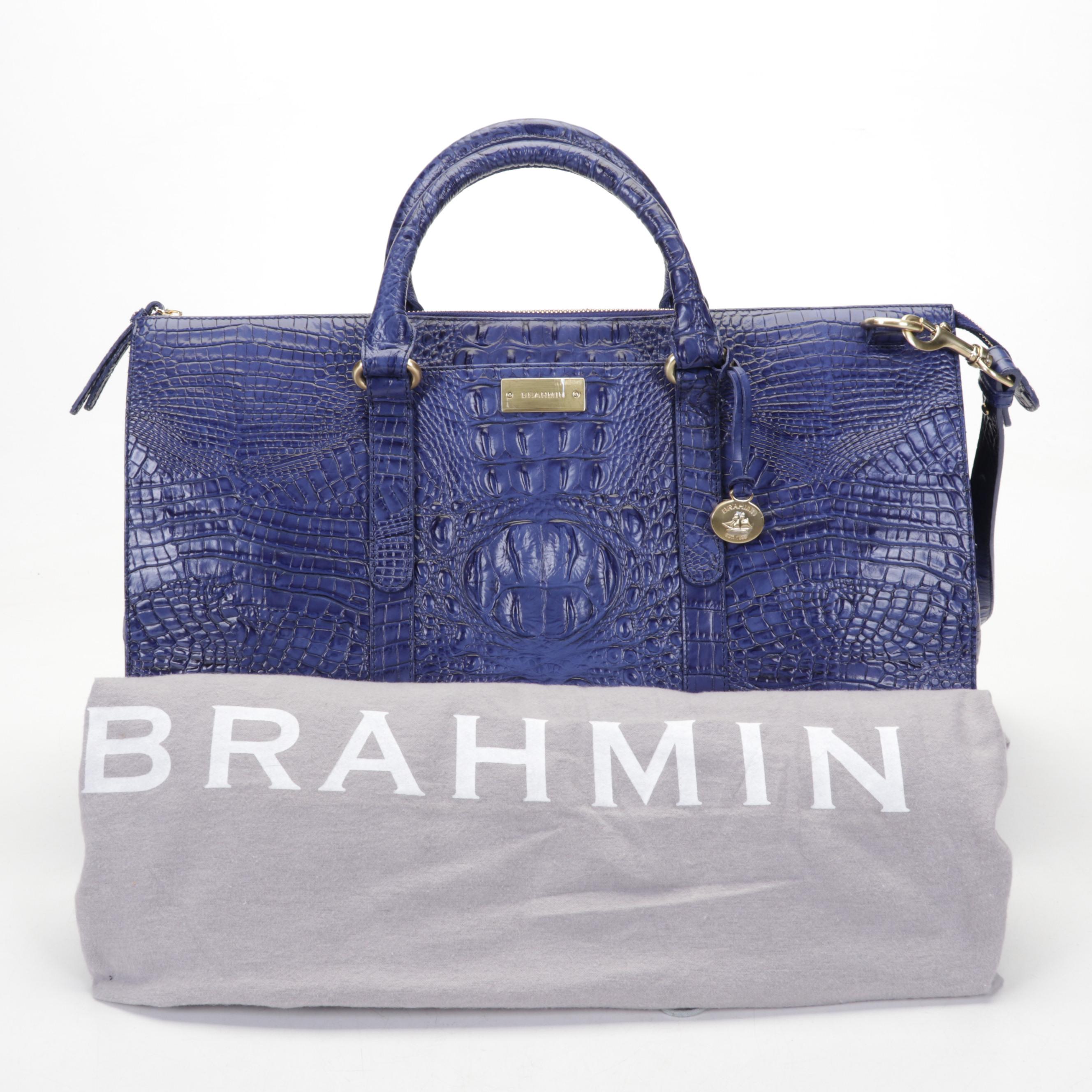 Brahmin Anywhere Weekender Bag In Lapis Melbourne Croc-Embossed Leather ...