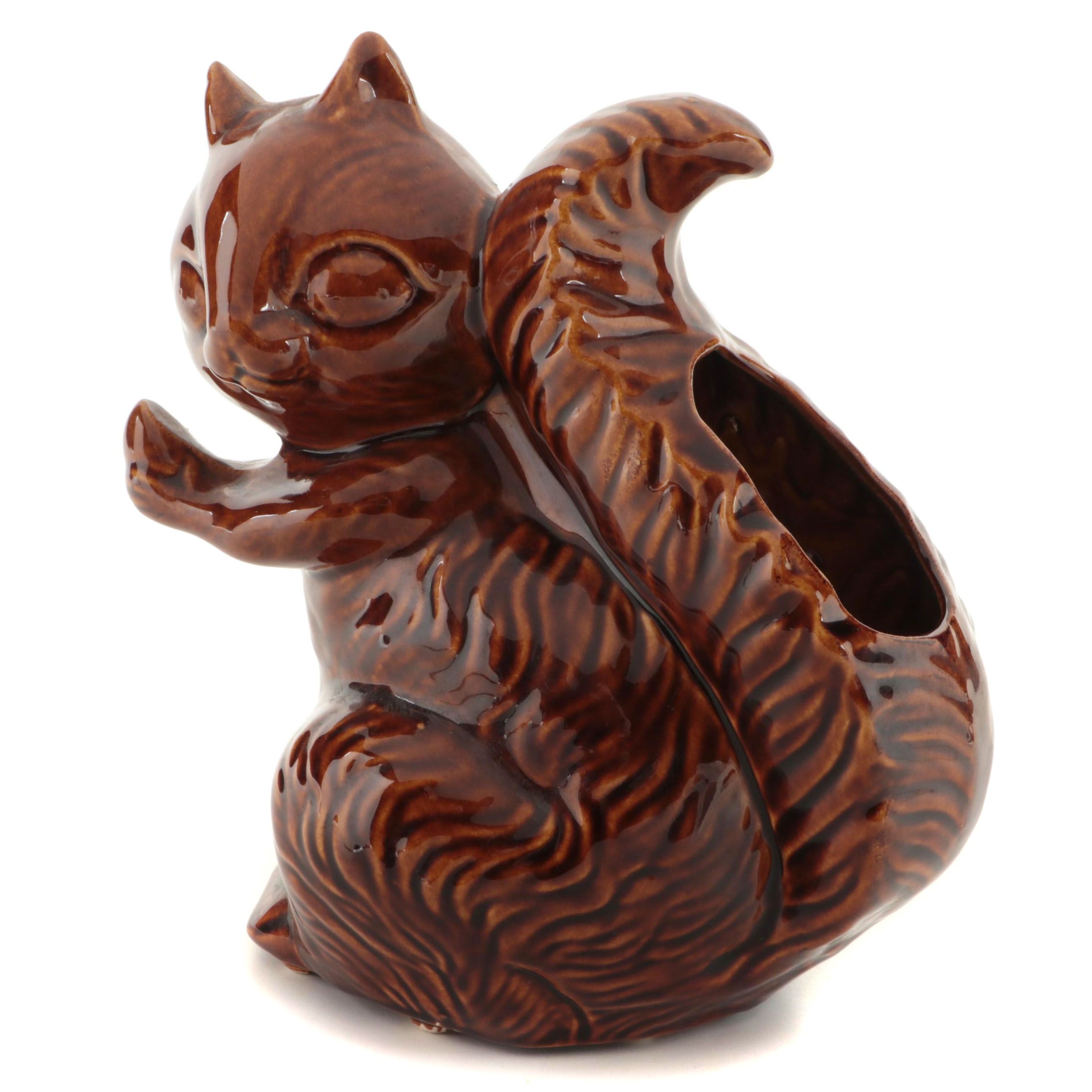 Brown Glazed Ceramic Squirrel Planter Vase, Mid-20th Century | EBTH