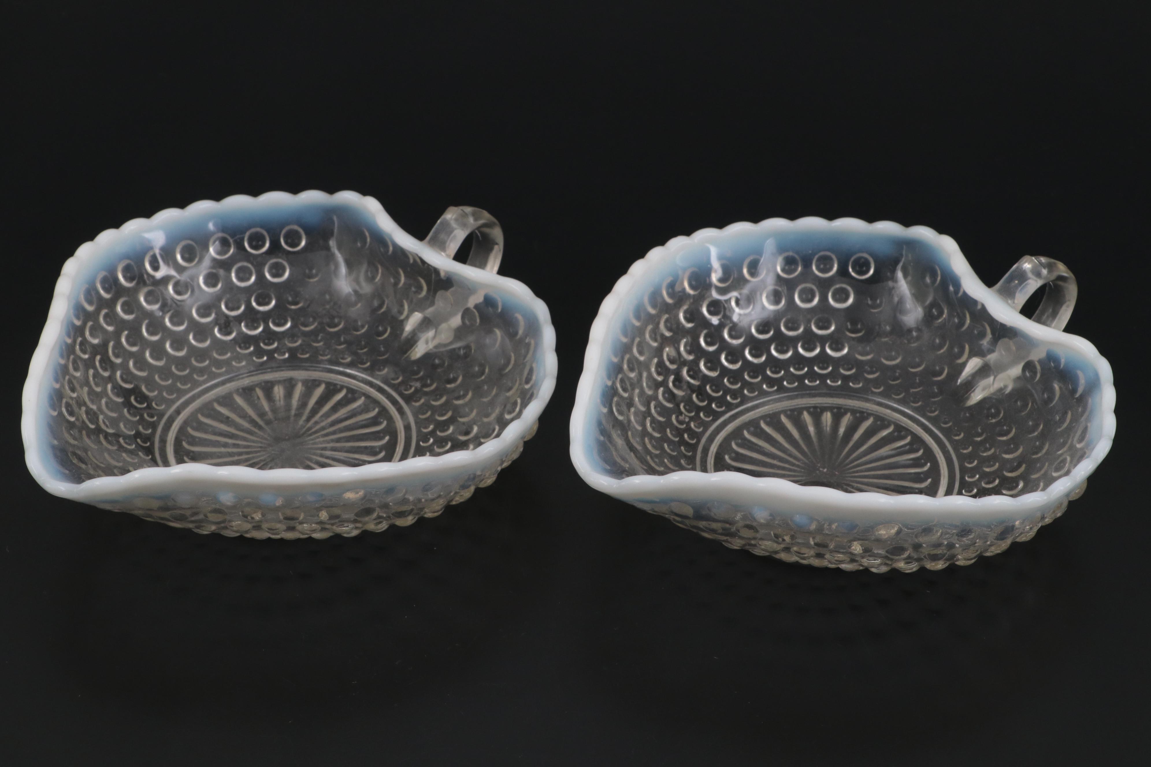 Westmoreland Milk Glass and Other Opalescent Hobnail Vases and Nappy ...