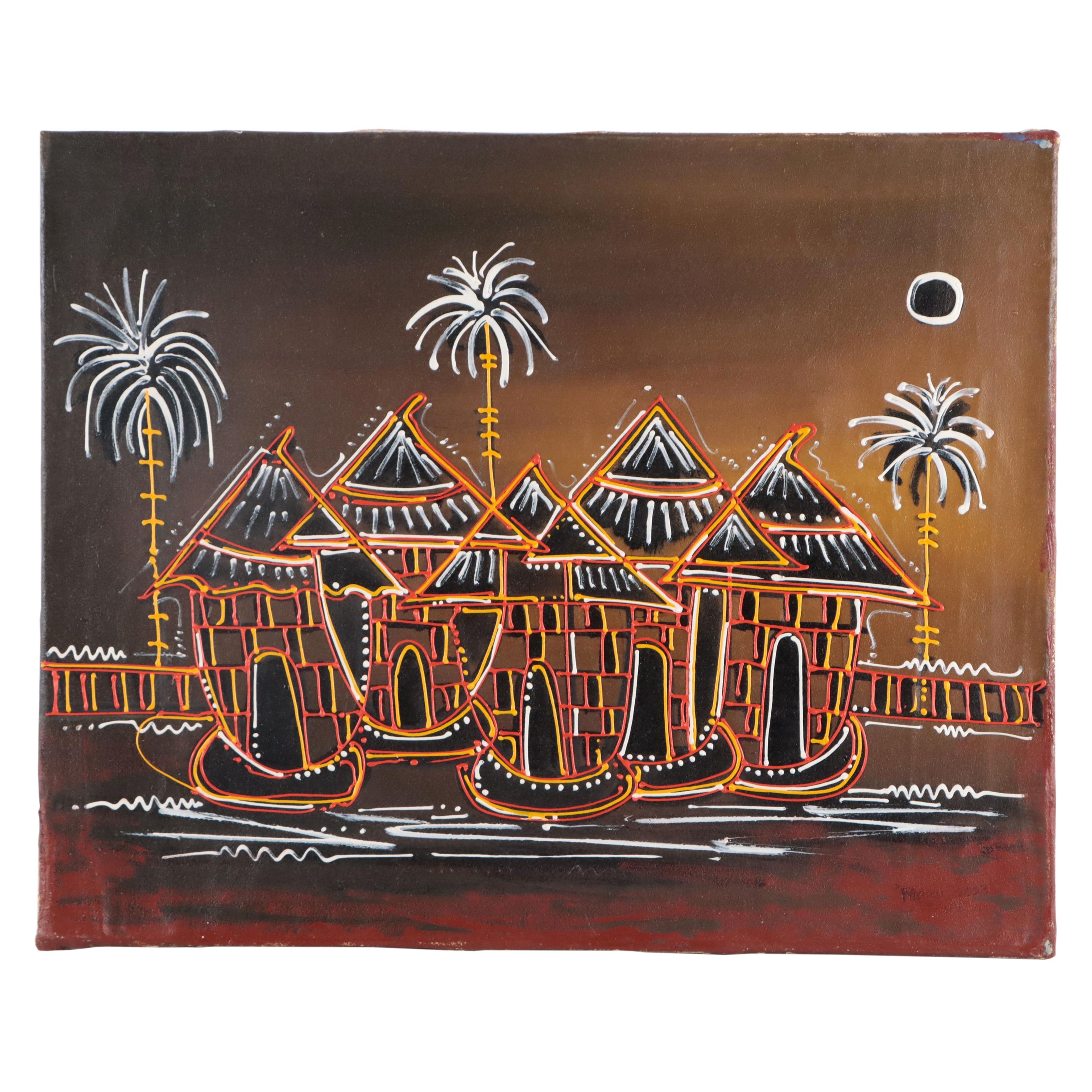 Bayo Ogundele Mixed Media Painting "Huts," 2022 | EBTH