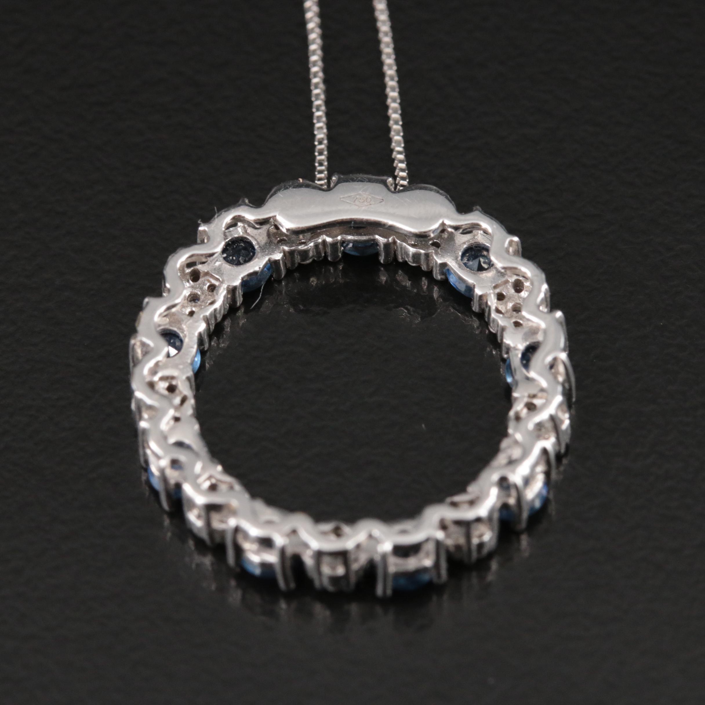 18K Sapphire and Diamond Circle Eternity Pendant Necklace | EBTH