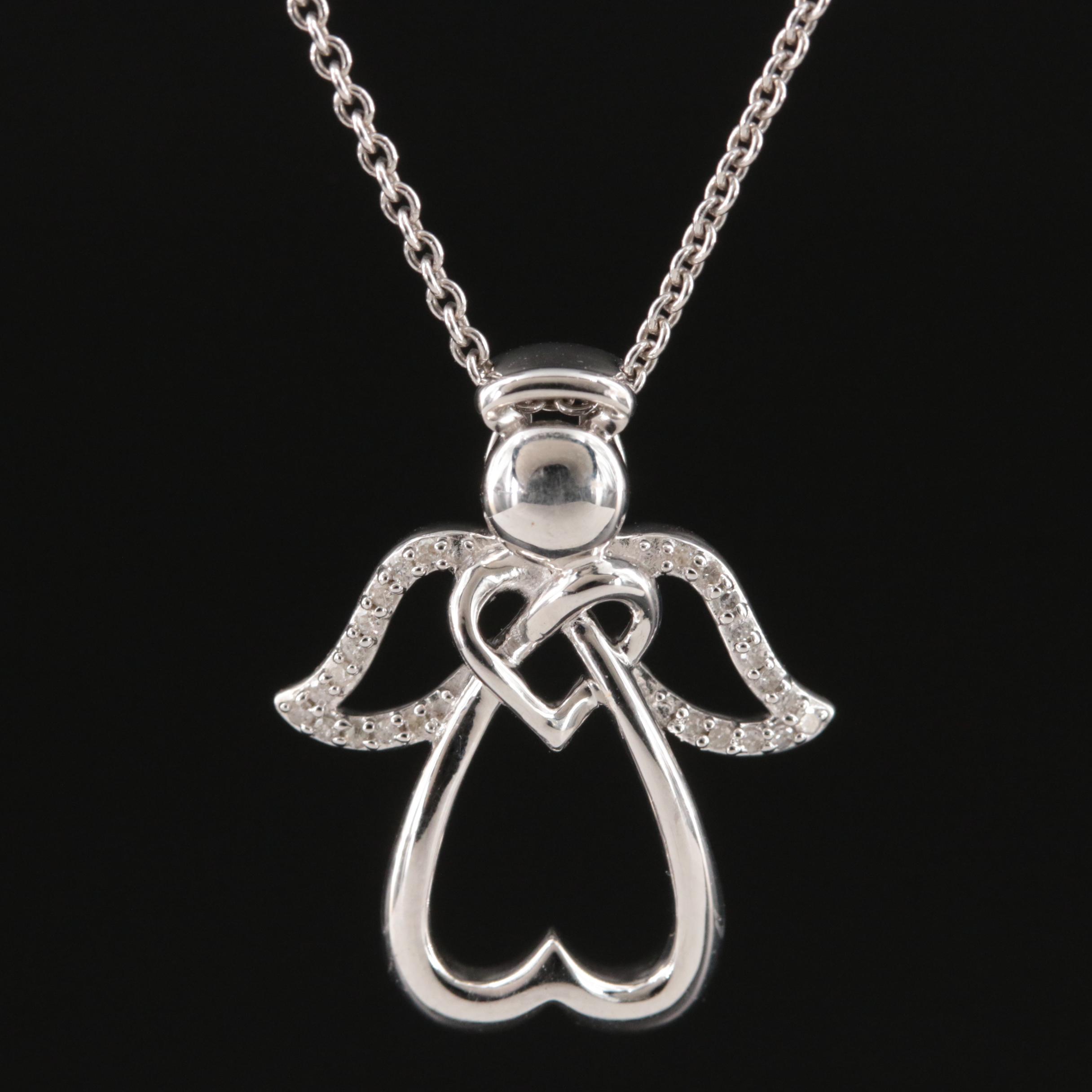 Sterling Diamond Angel Pendant Necklace | EBTH