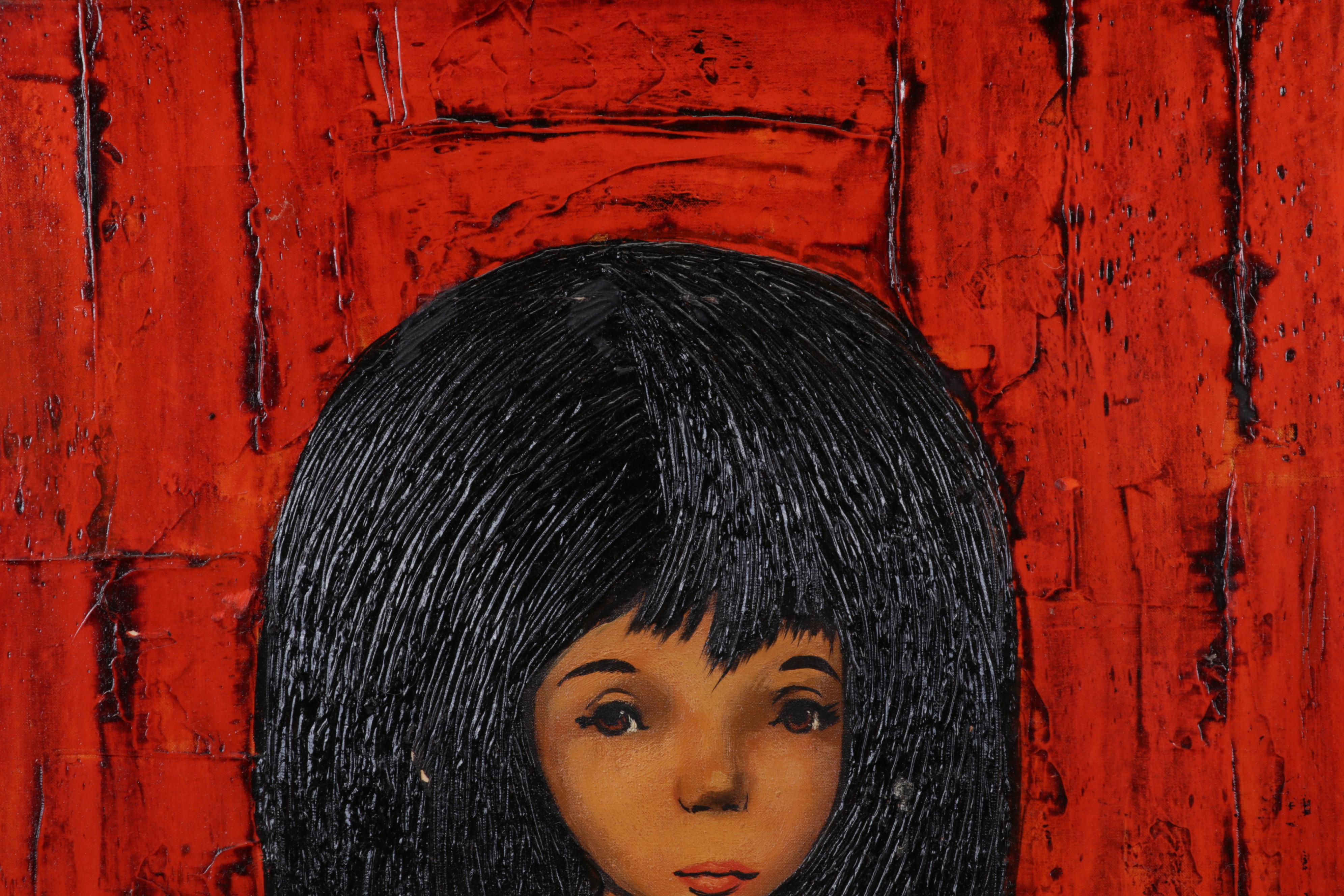 Pandro Augustino Folk Art Portrait Oil Painting of Young Girl, Late ...