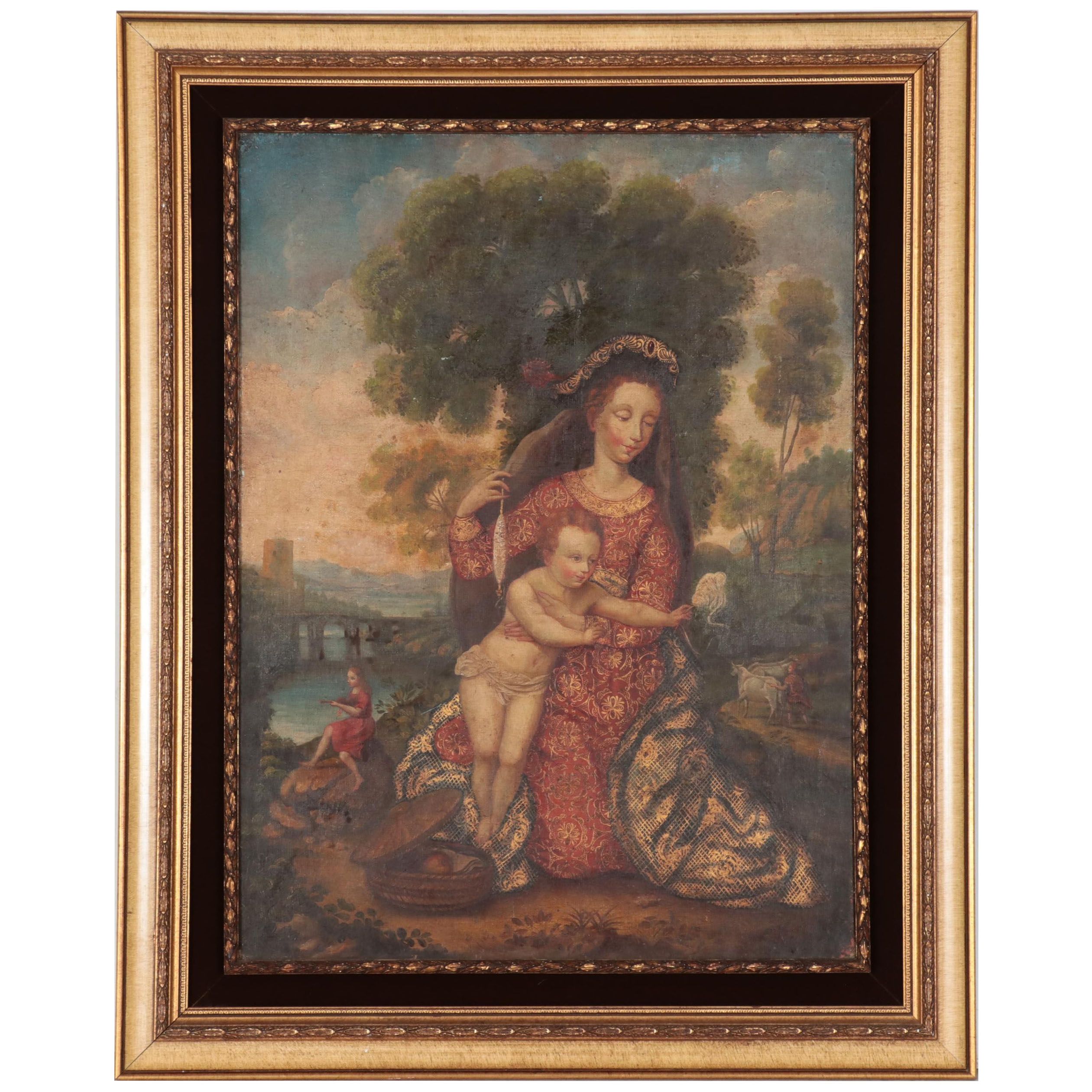 Cuzco School Style Oil Painting of Madonna and Child | EBTH