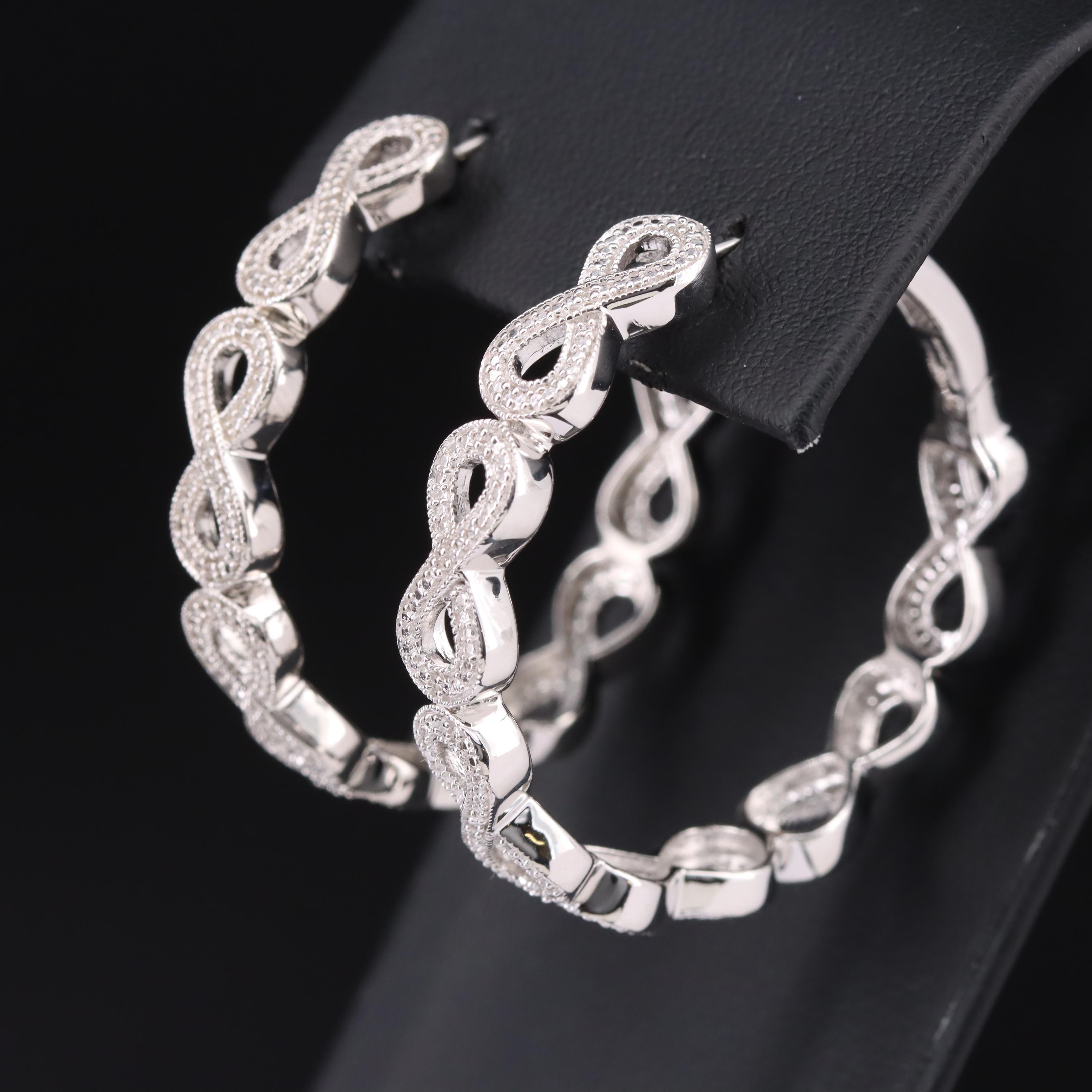 Sterling Diamond Infinity Hoop Earrings | EBTH