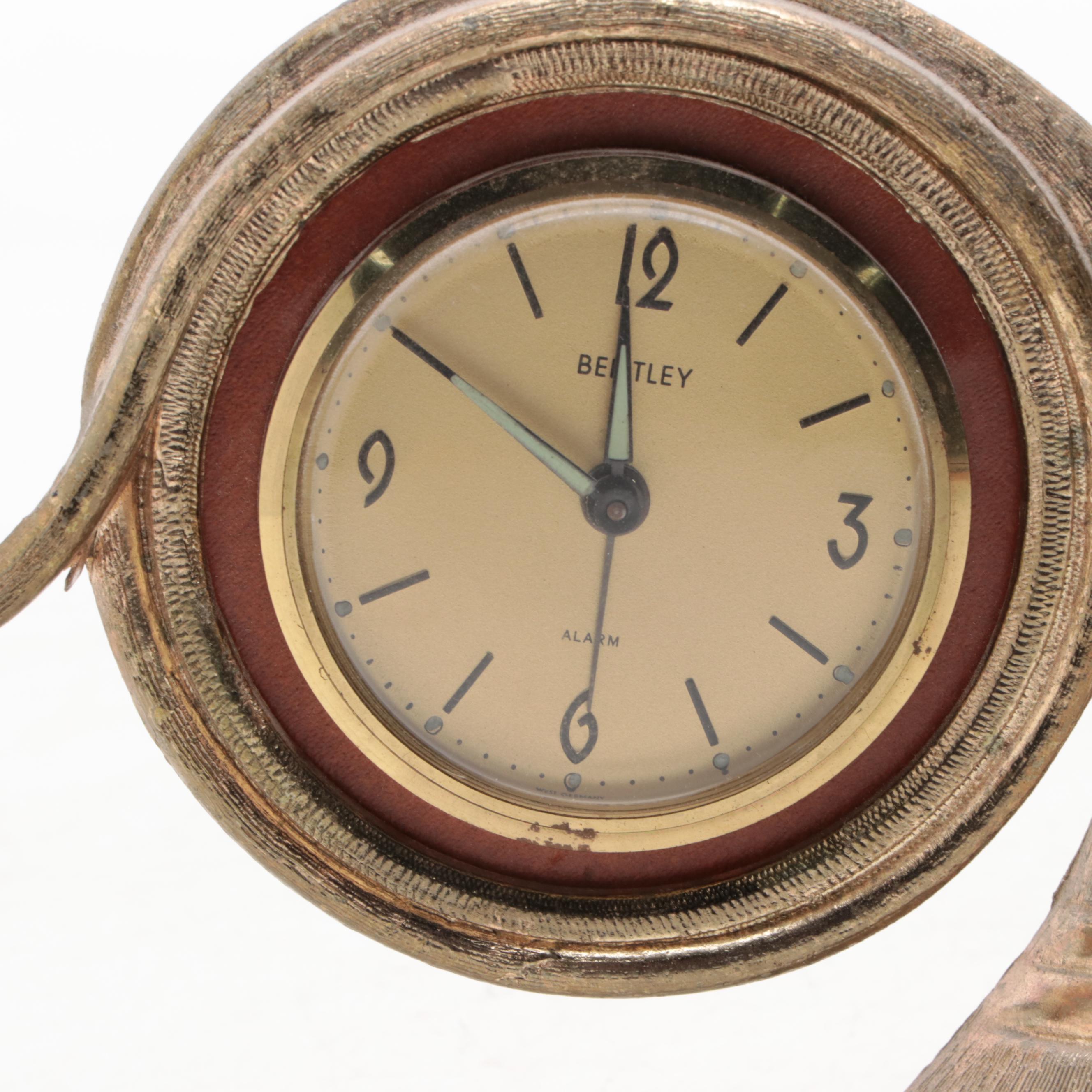 Bentley Horn Desk Clock with Banjo Thermometer, Mid to Late 20th ...