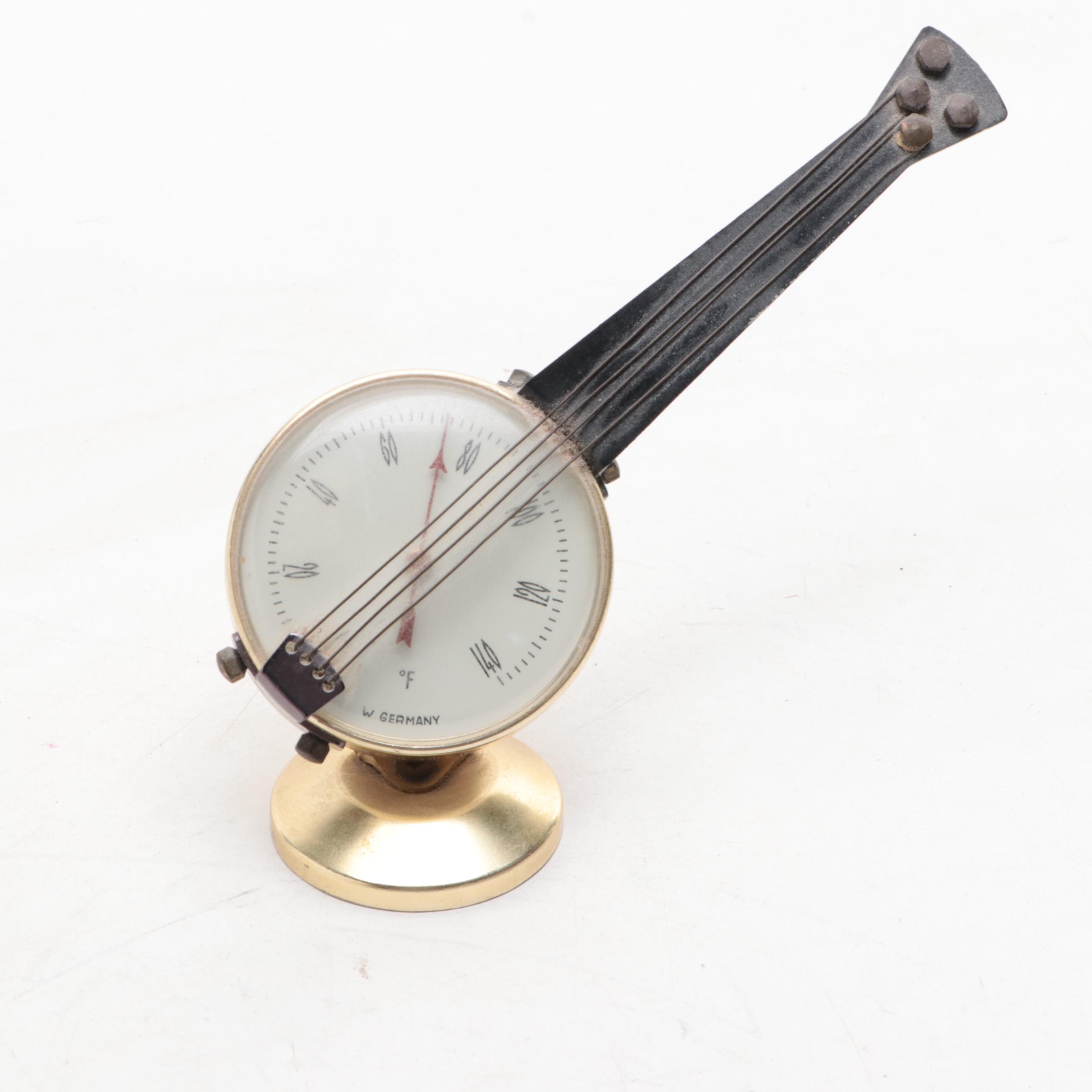 Bentley Horn Desk Clock with Banjo Thermometer, Mid to Late 20th ...