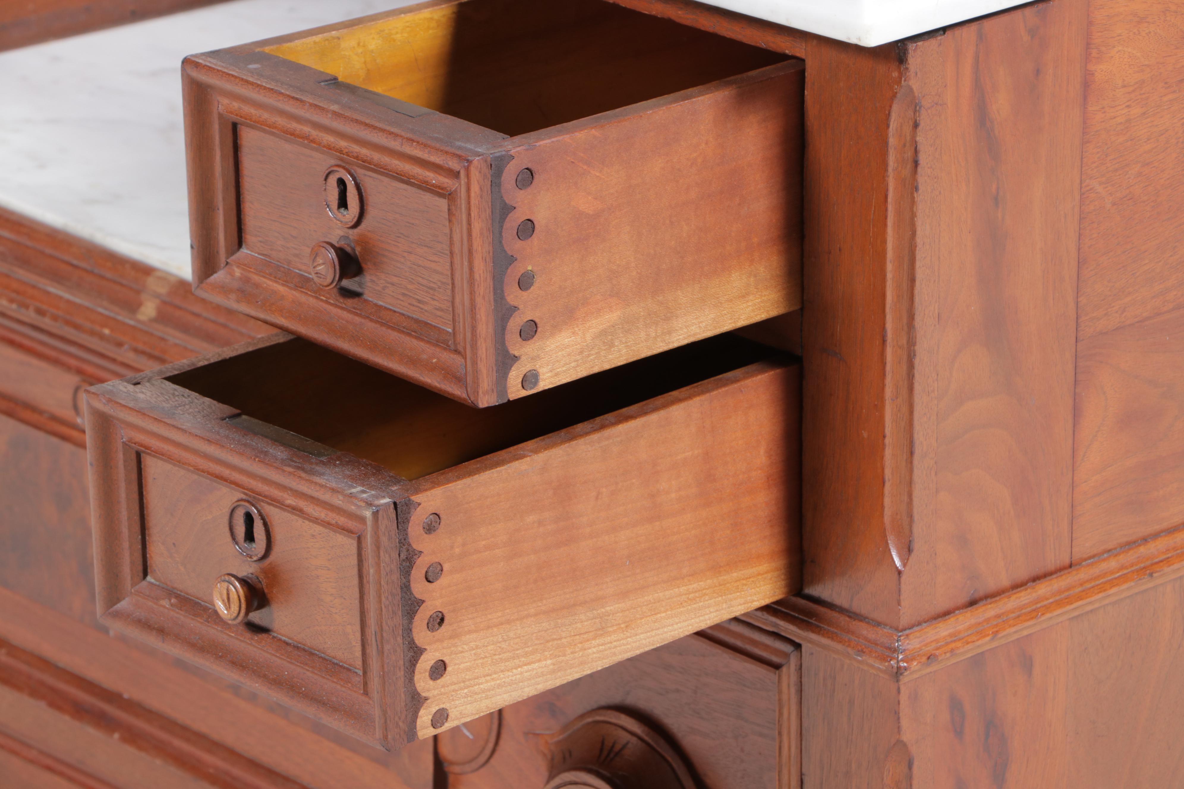 American Renaissance Revival Walnut, Burl Walnut, and White Marble ...