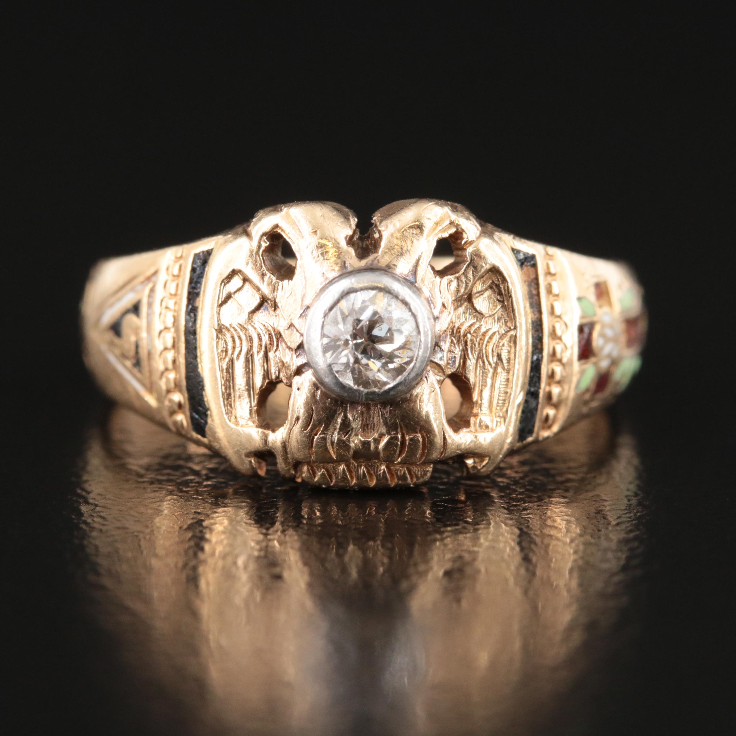 14K Diamond and Enamel Masonic Scottish Rite Ring | EBTH