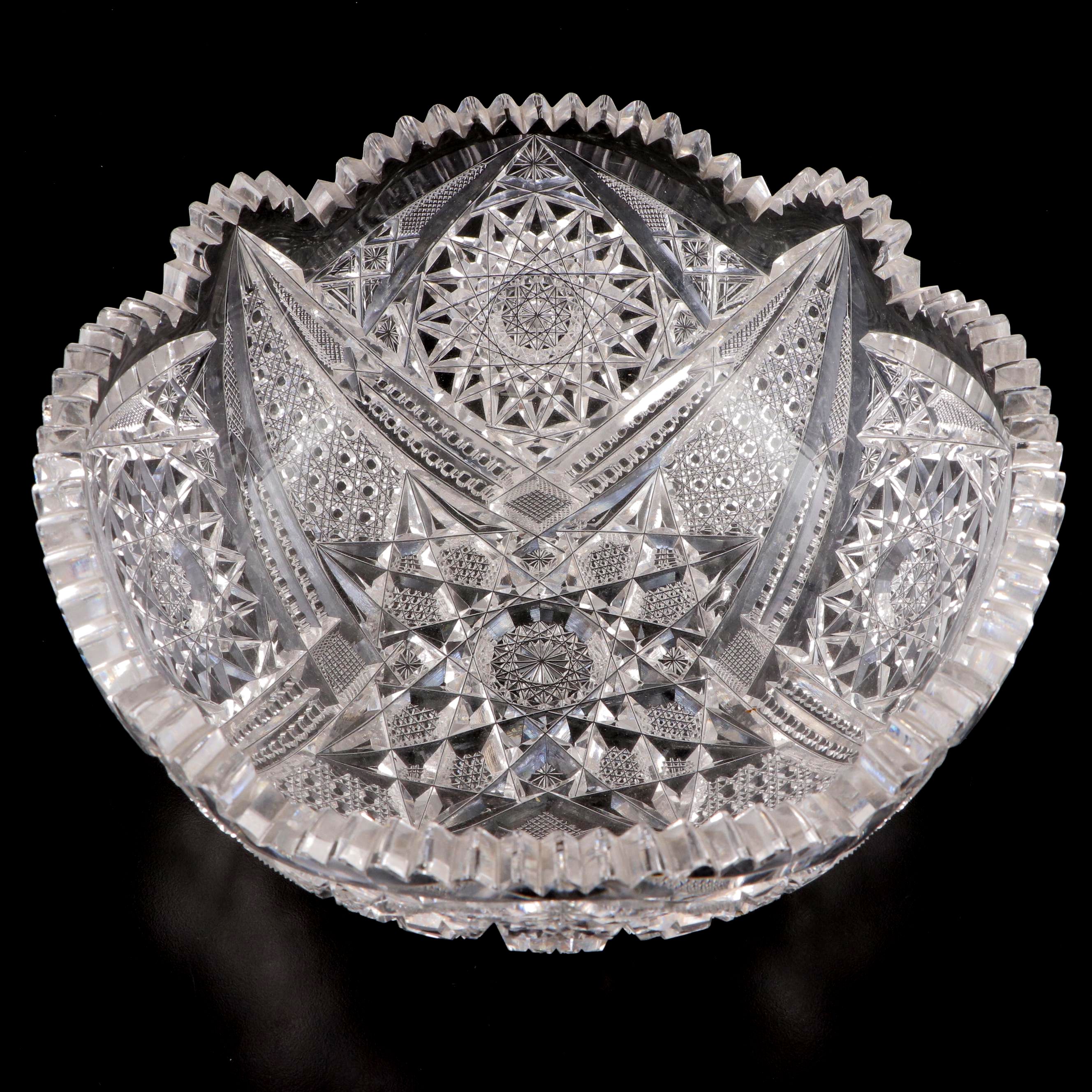 American Brilliant Hobstar and Harvard Pattern Cut Glass Bowl | EBTH