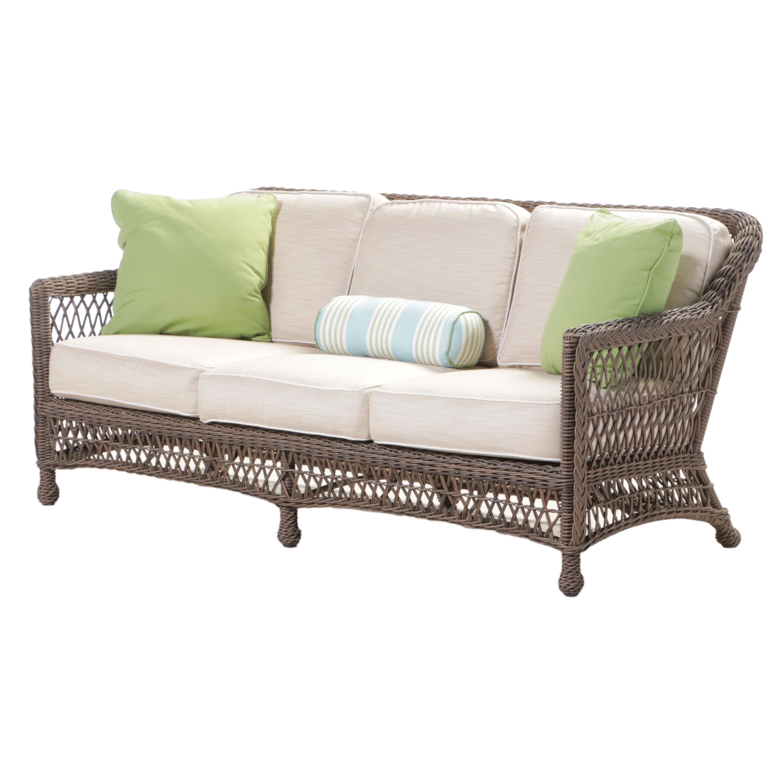 Frontgate "Hampton" Resin Wicker Patio Sofa in Driftwood Finish | EBTH