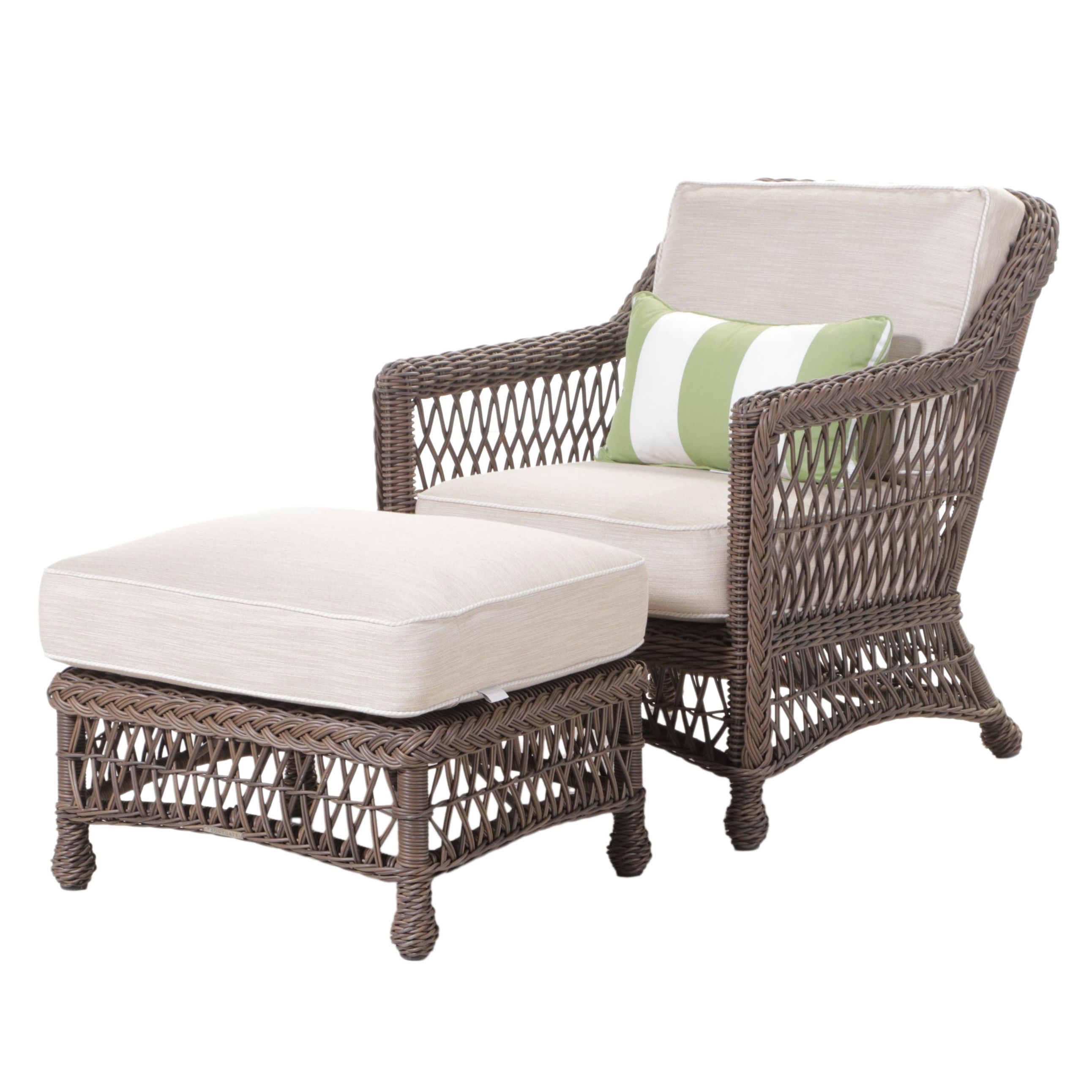 Frontgate "Hampton" Resin Wicker Patio Armchair and Ottoman in ...