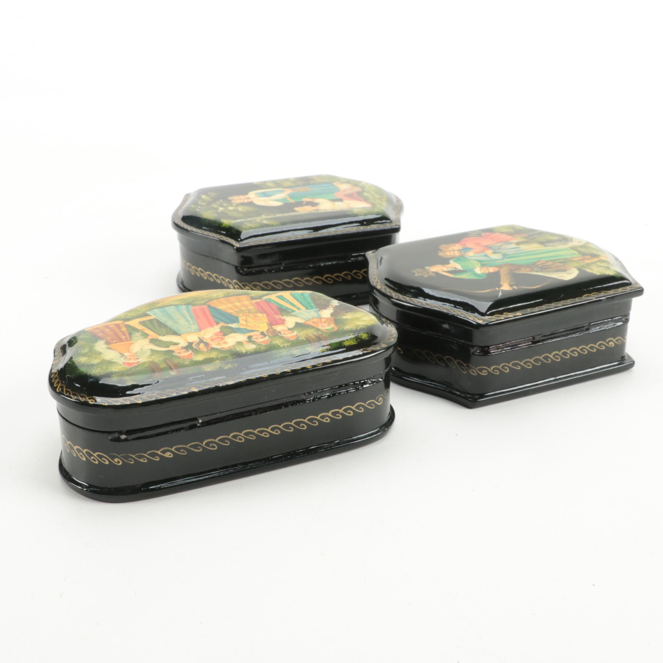 Russian Fedoskino Hand-Painted Folk Tale Lacquerware Boxes | EBTH