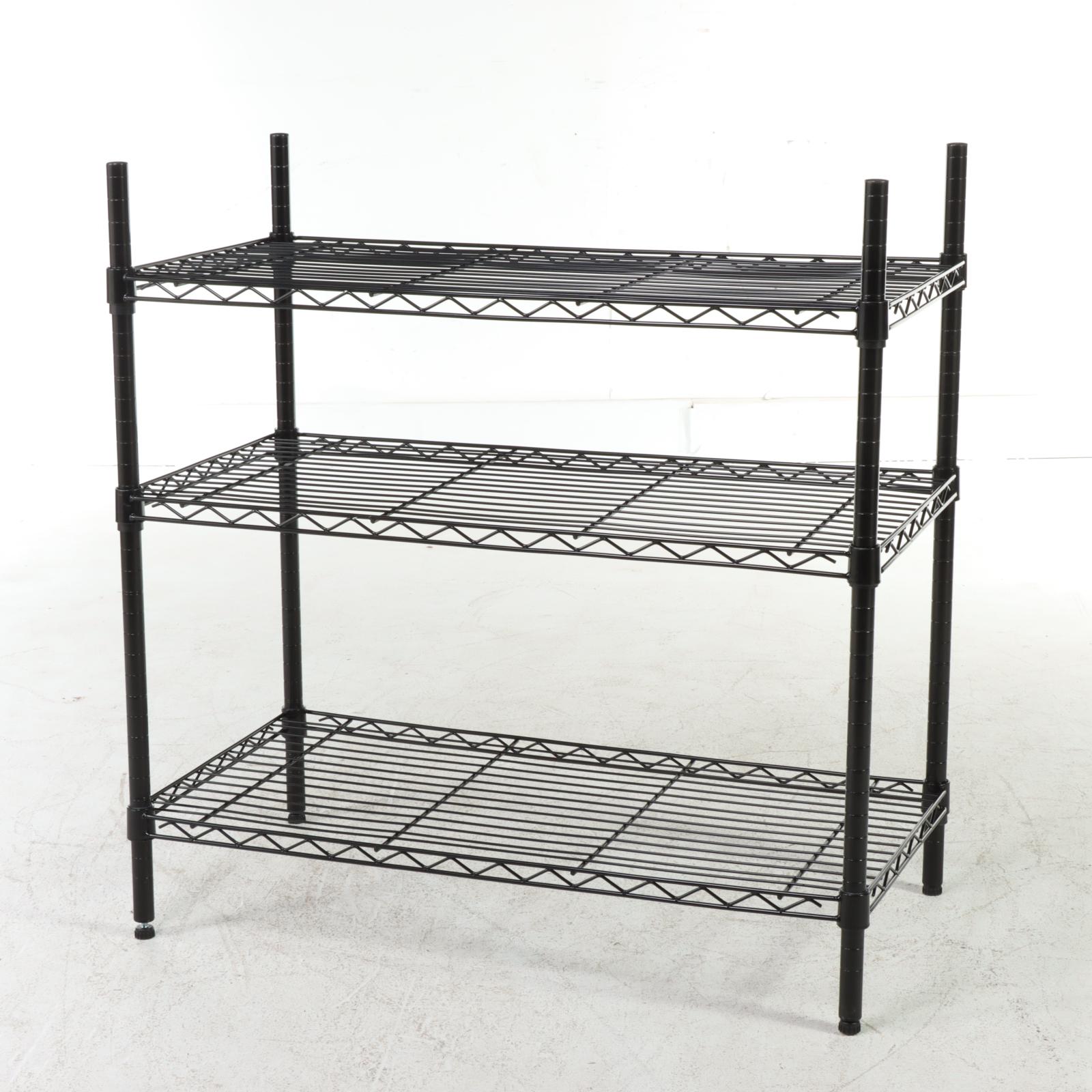 Two Three-Tiered Wire Storage Shelves With Easy Reach Step Stool | EBTH
